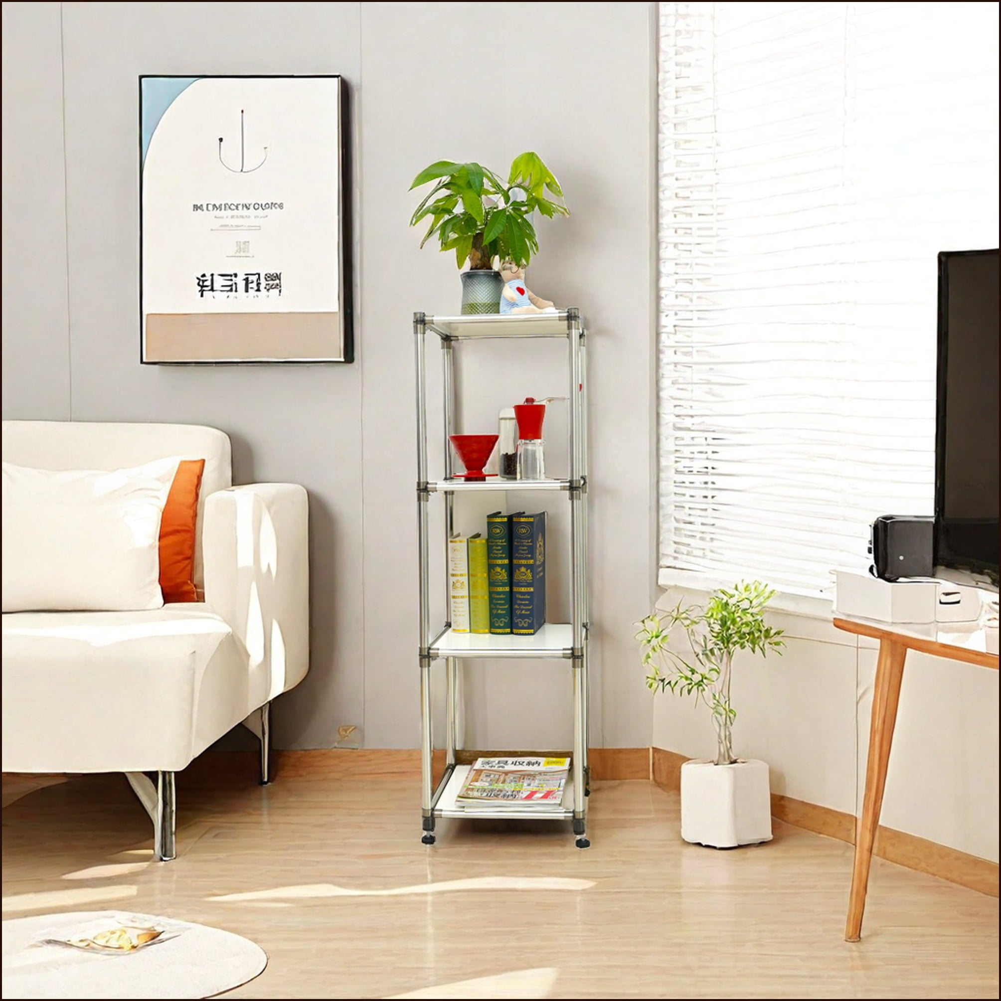 Storage Shelving Unit, Snow White 4-Tier Heavy Duty Stainless Steel ...