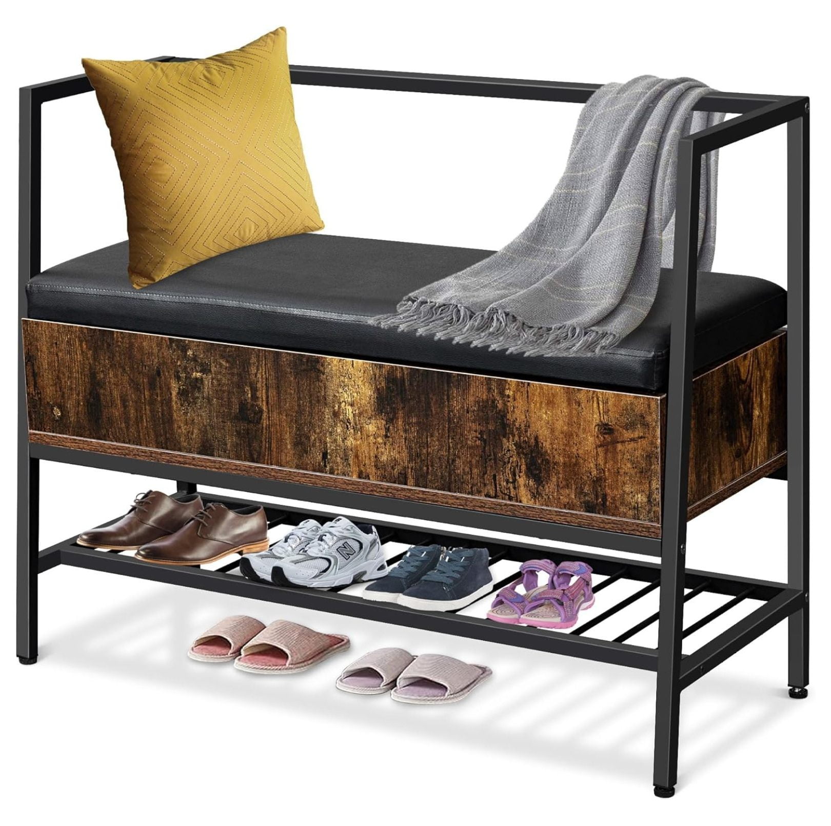 Storage Shoe Bench with Padded Seat, Entryway Bench with Lift Top ...