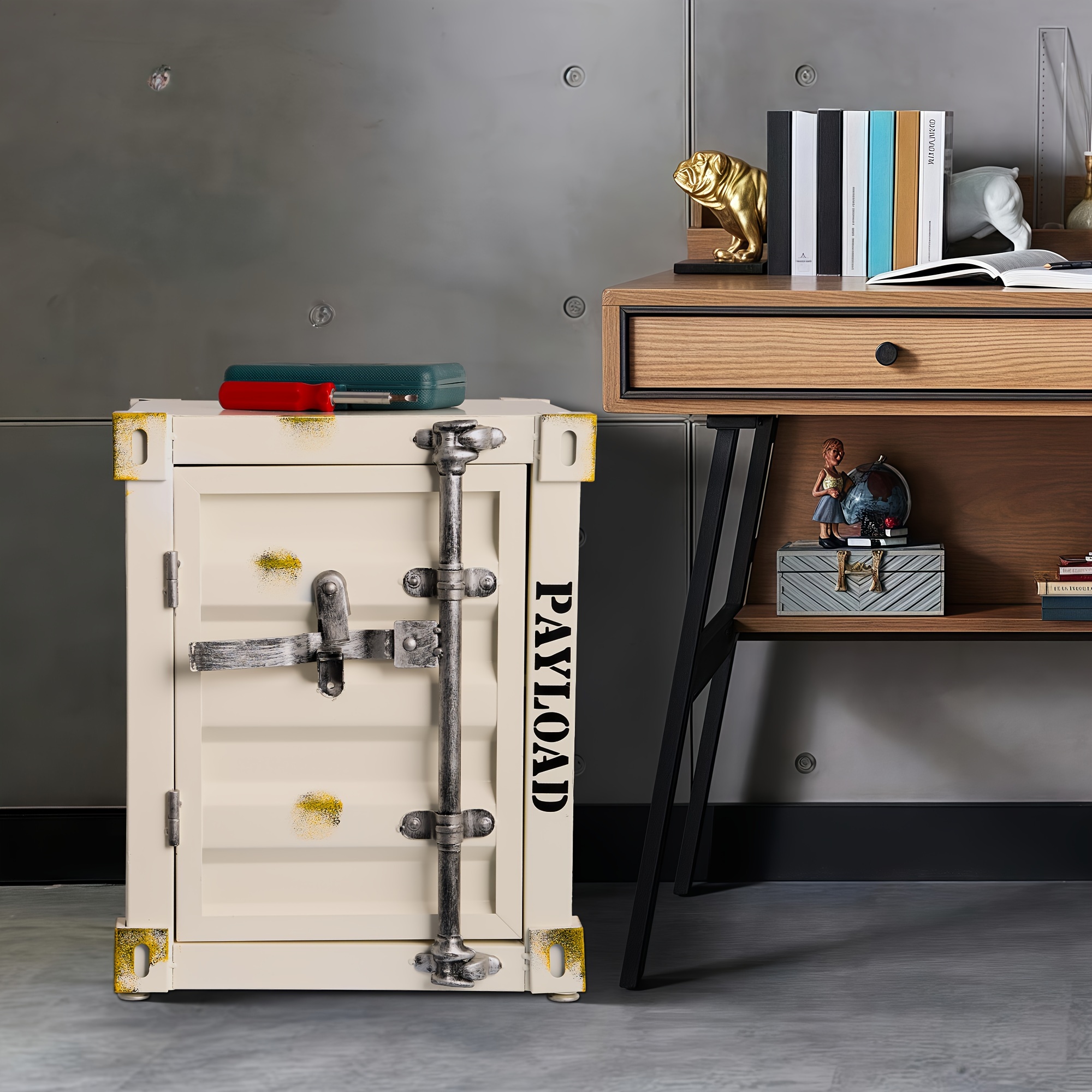 Storage Side Table, Industrial Style Metal Bedside Table, Vintage ...