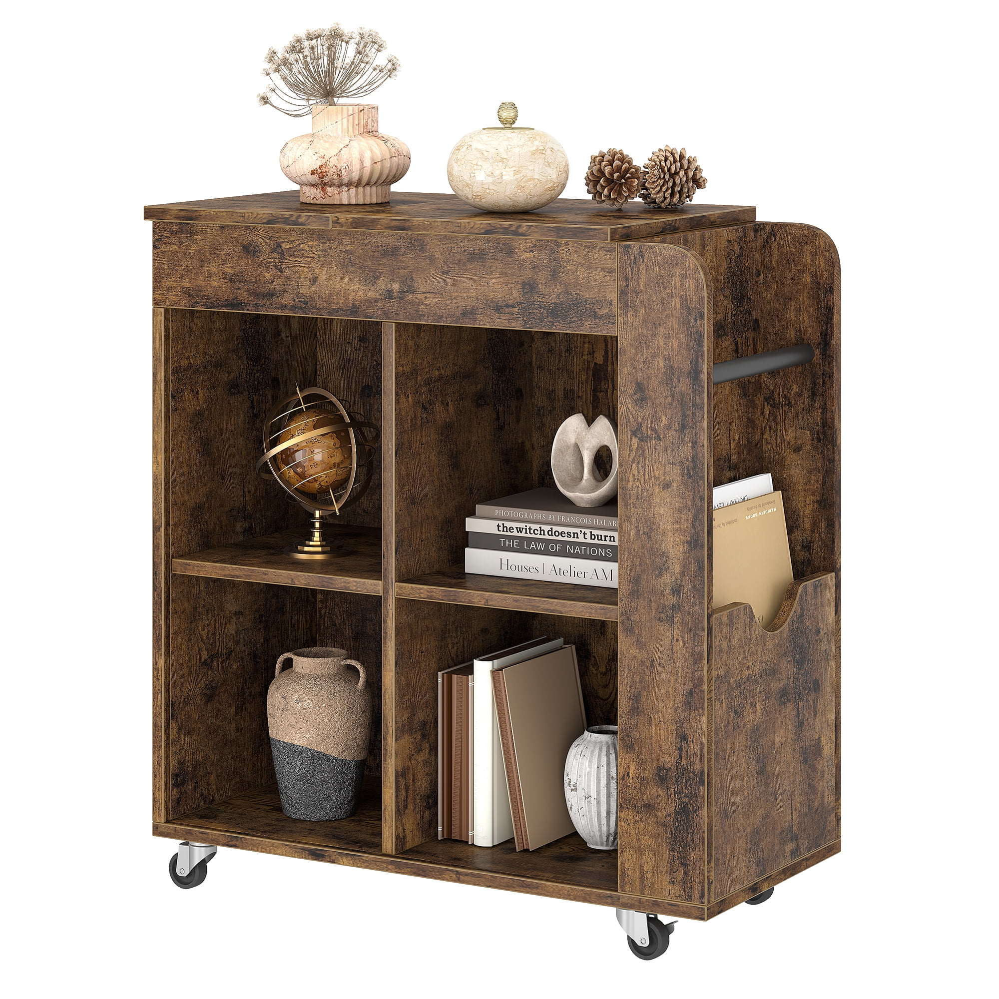 Storage Side Table with Pulleys,Flip-Top Sofa Coffee Table,Bedside ...