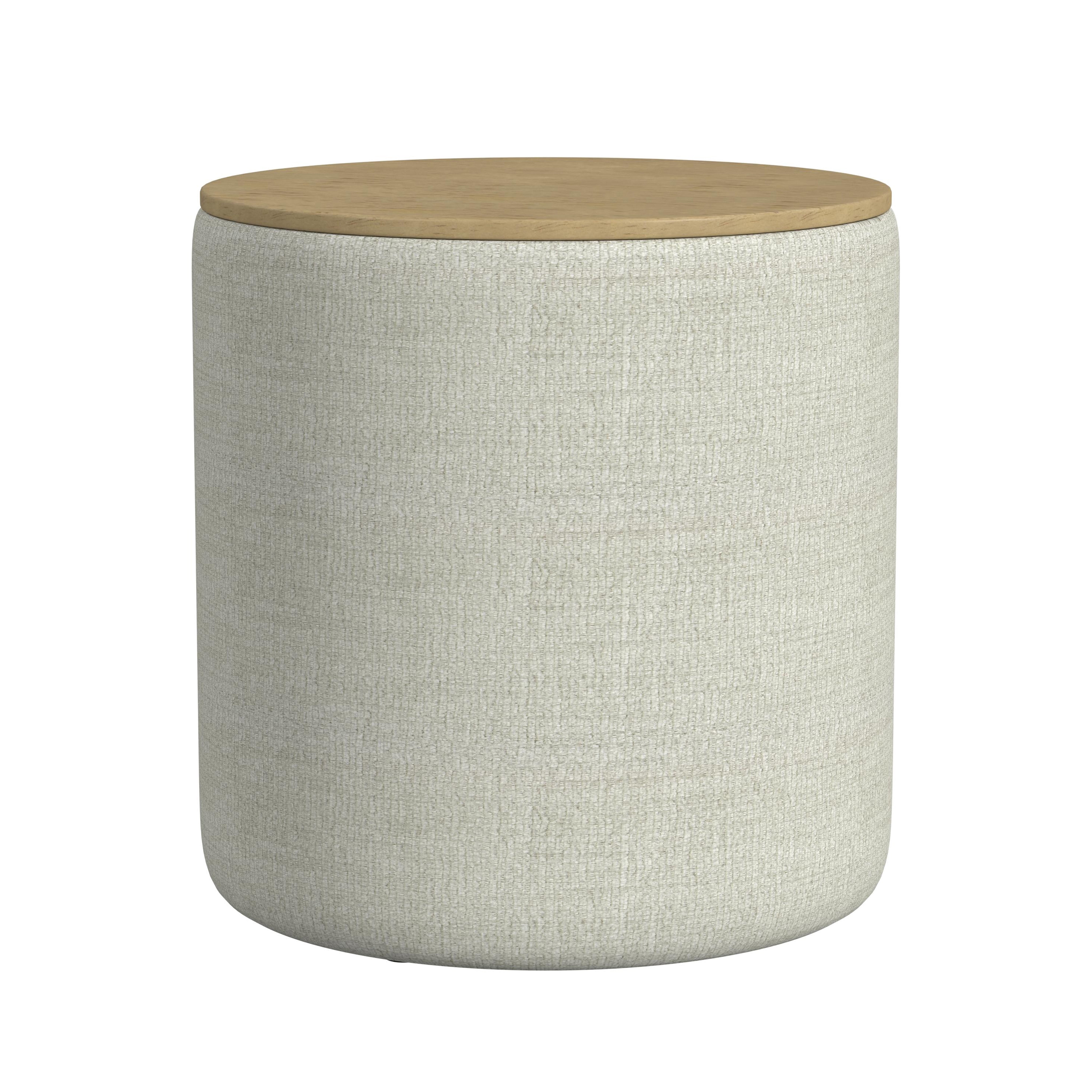 Storage Small Round Storage Ottoman with Wood Lift-Top Lid, Light Gray ...