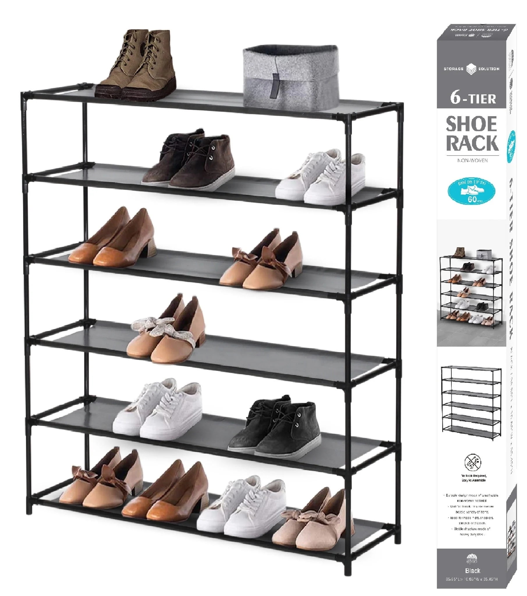 Storage Solutions Black 6 Tier Plastic Shoe Rack and Storage Closet ...