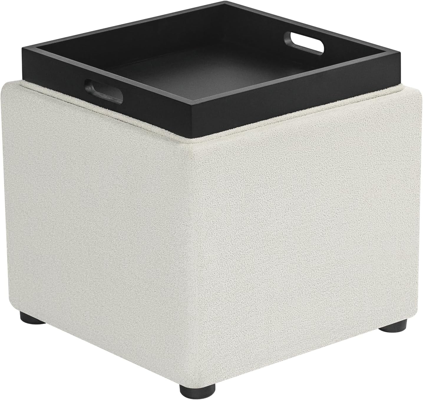 Storage Square Ottoman with Tray, Small Fabric Foot Rest Stool Cube ...