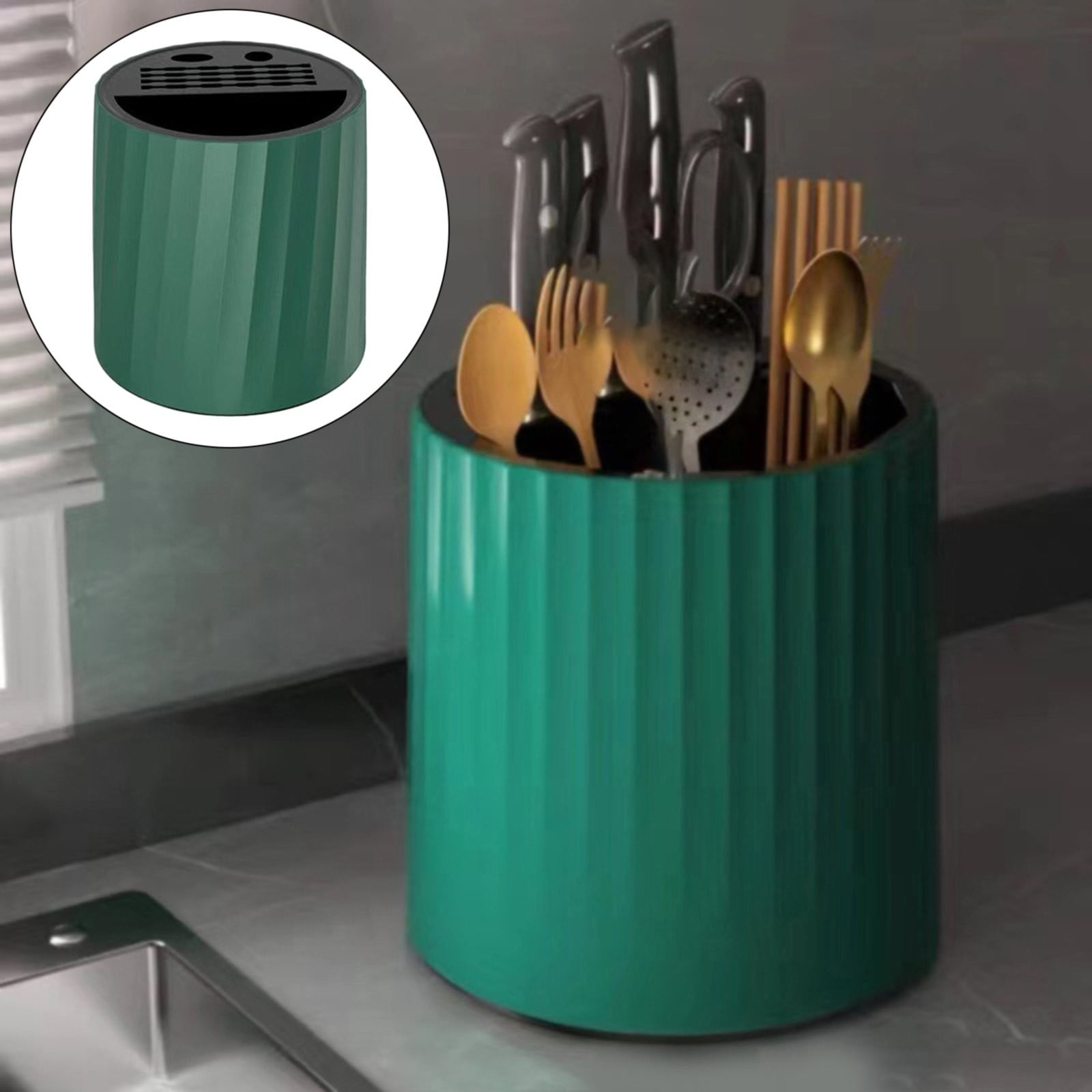 Storage Stand 360 Rotation Cylinder Kitchen Cutter Holder Multiple Slot ...