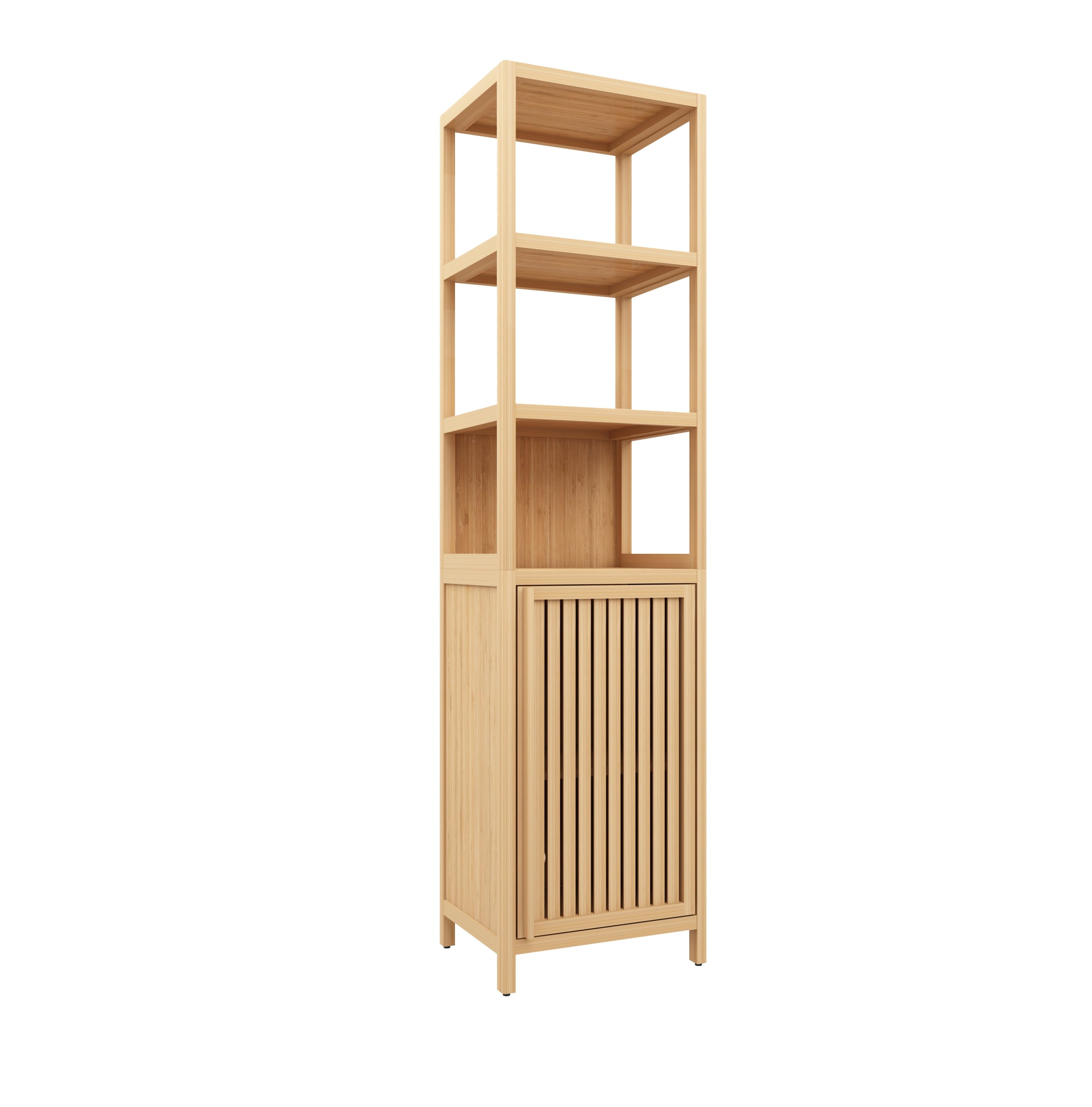 Storage Tall Slim Cabinet with Shutter Door and 3 Tier Shelves ...