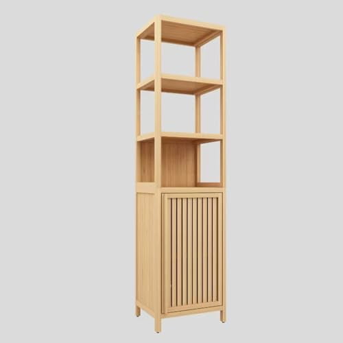 Storage Tall Slim Cabinet with Shutter Door and 3 Tier Shelves ...