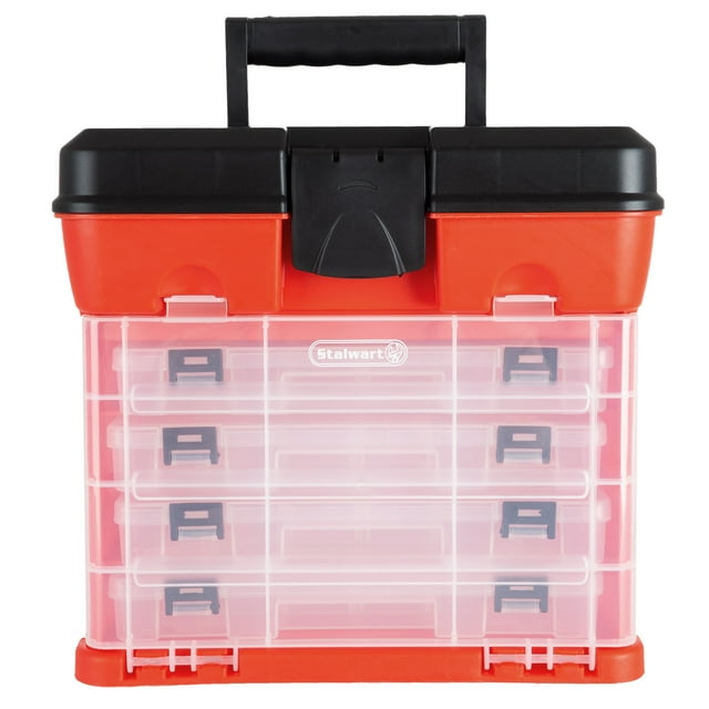 Stalwart Portable Tool Storage Box - Small Parts Organizer with 4 Trays ...