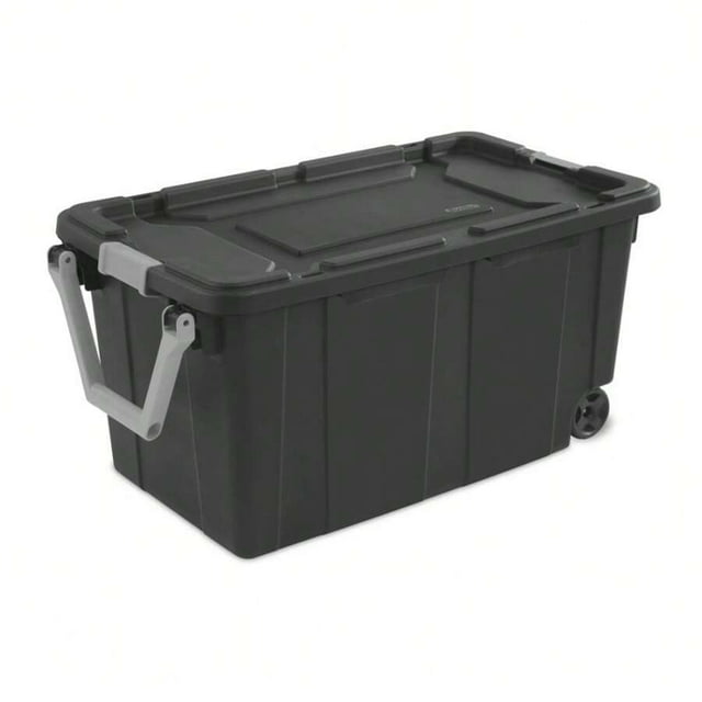 Storage Tote with Wheels - Heavy Duty Plastic Rolling Bin - Modern Gray ...