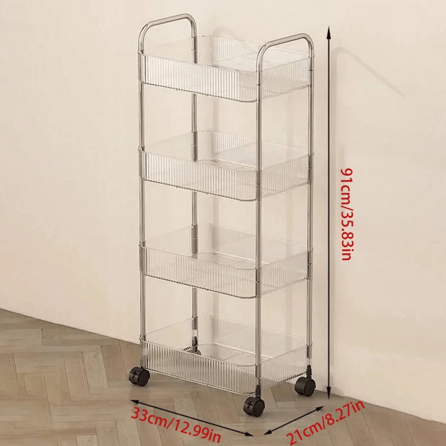Storage Trolley with Wheel, Slim Mobile Organization Shelves Clear ...