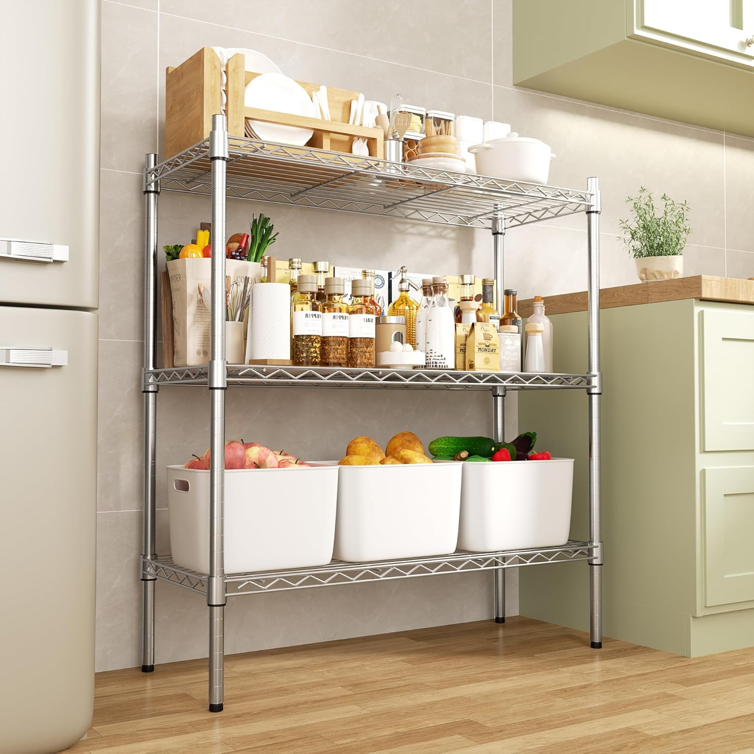 Storage Wire Shelves Heavy Duty 3 Tiers Standing Shelving Units ...
