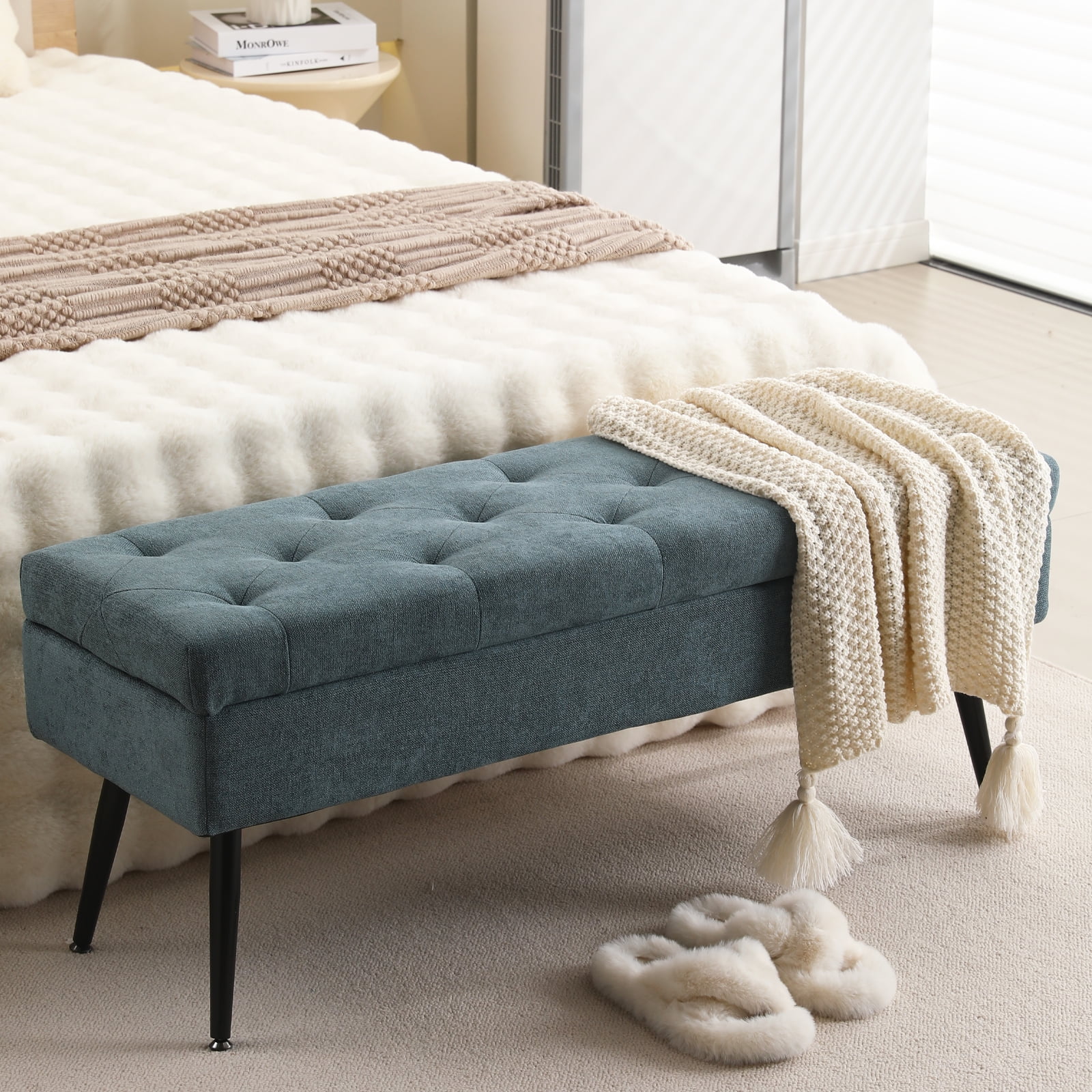 Storage bench end of bed ottoman, 43.3 inches entryway bench for living ...