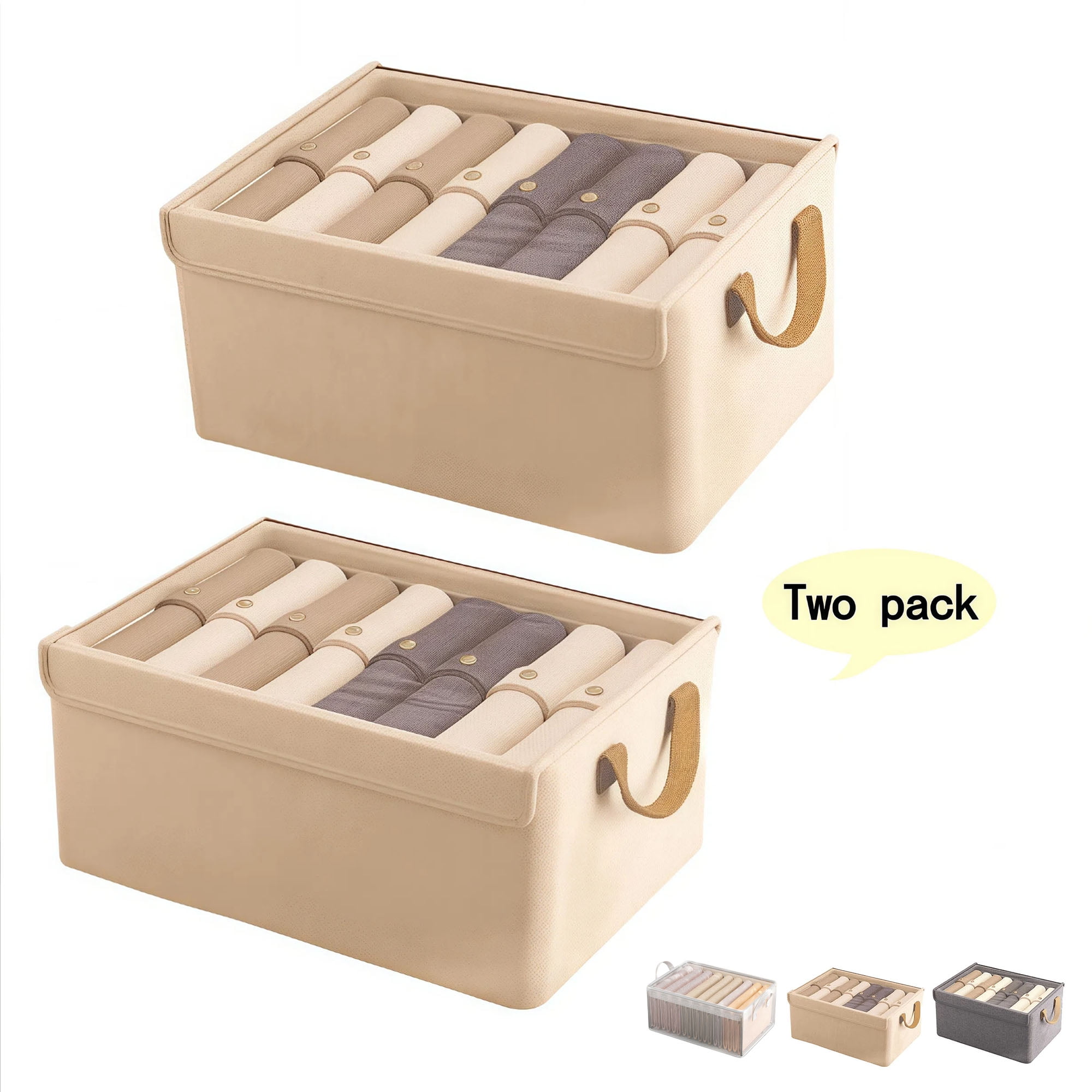 2 pack canvas storage box set with transparent lid for clothes or ...