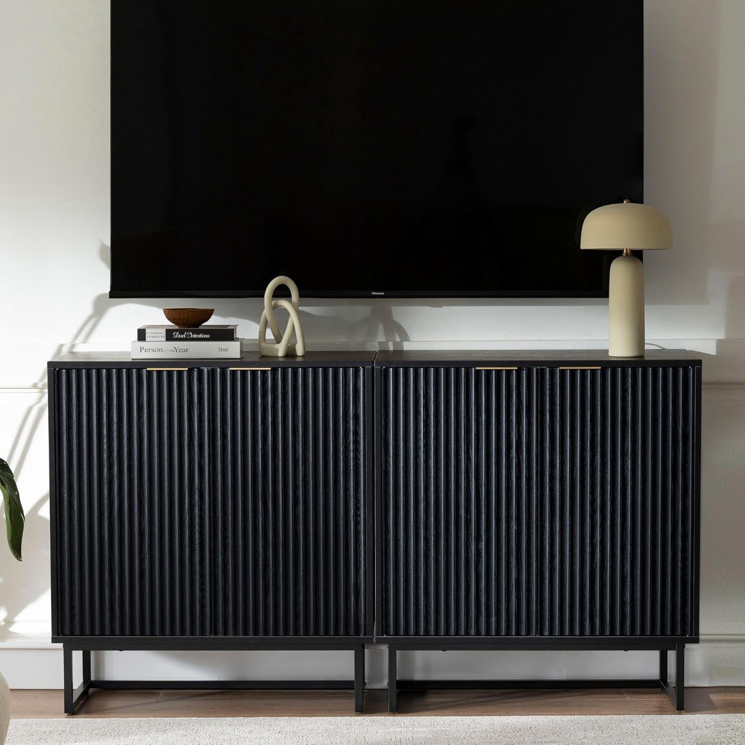 Storage fluted cabinet with adjustable shelves, modern accent sideboard ...