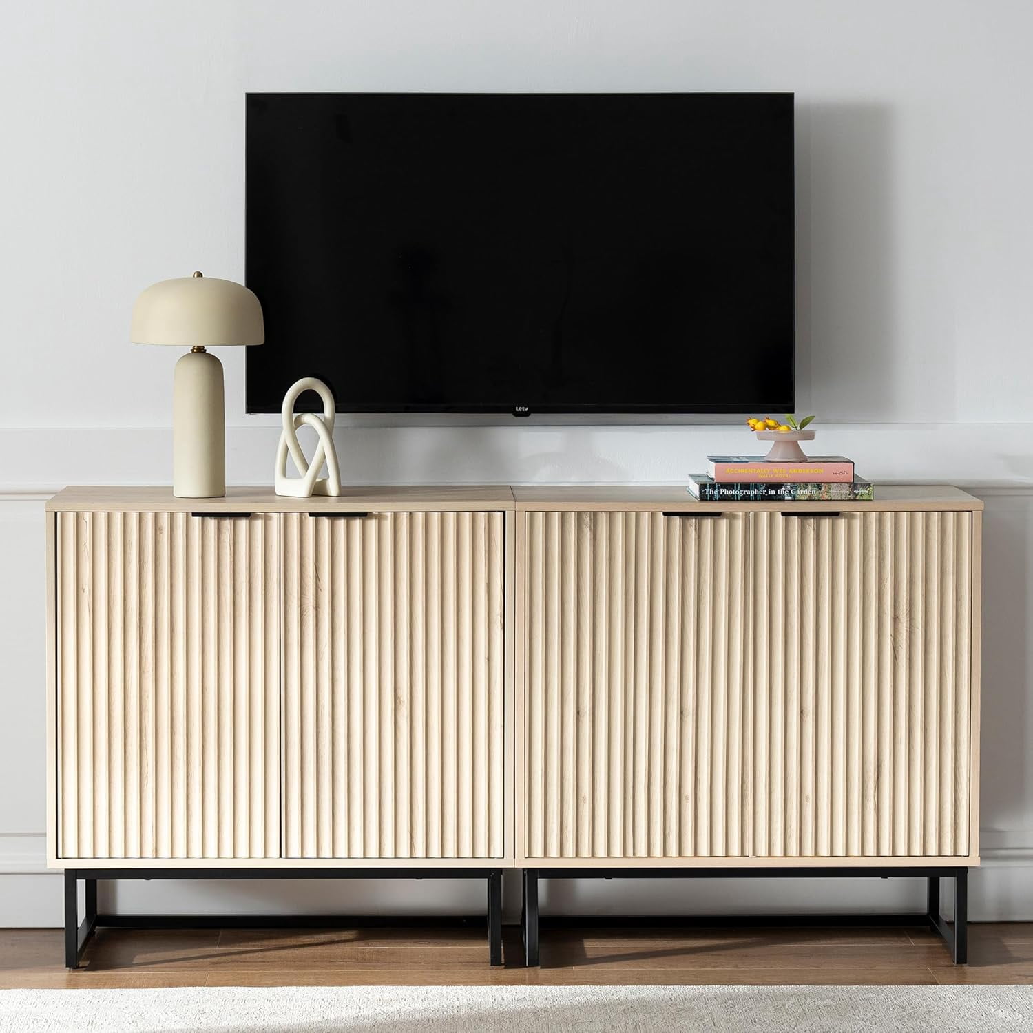 Storage fluted cabinet with adjustable shelves, modern accent sideboard ...