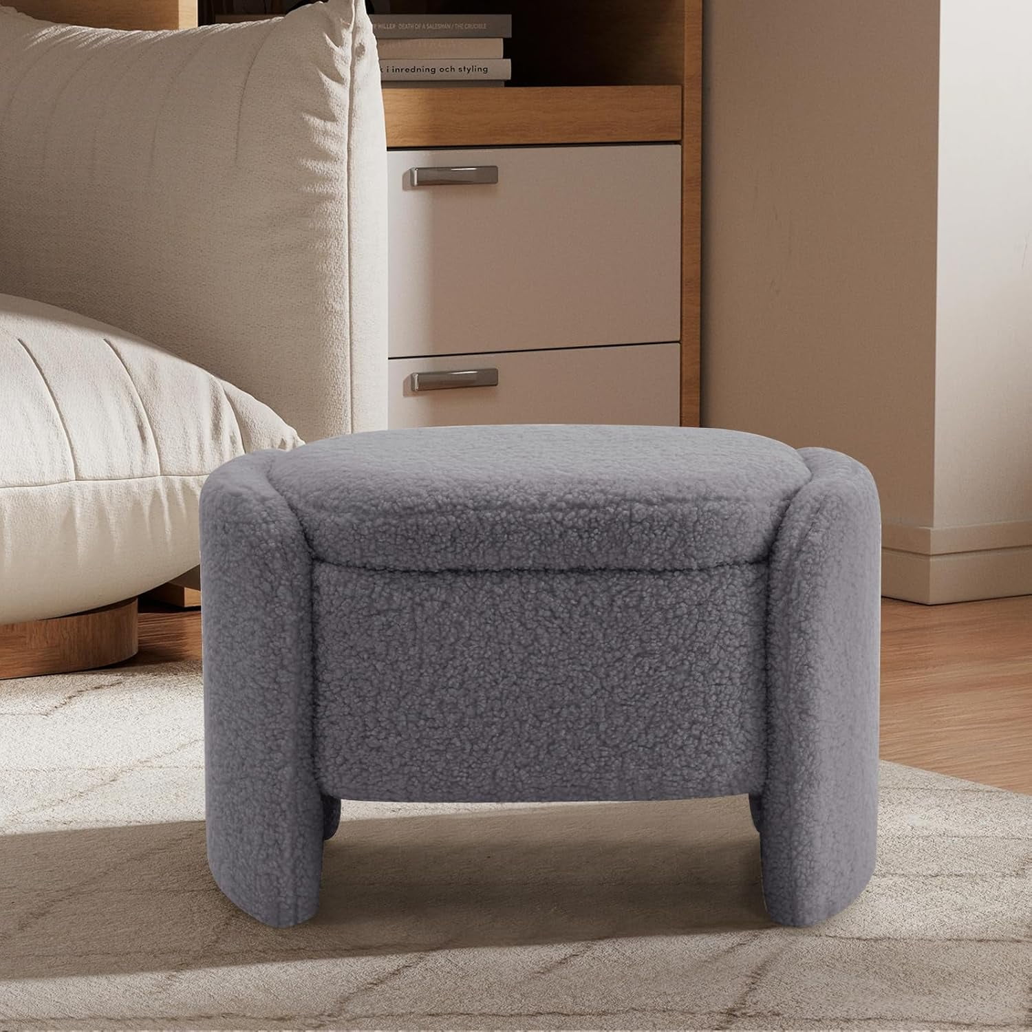 Storage with Lamb Fleece Fabric, Upholstered Ottoman with Spacious ...