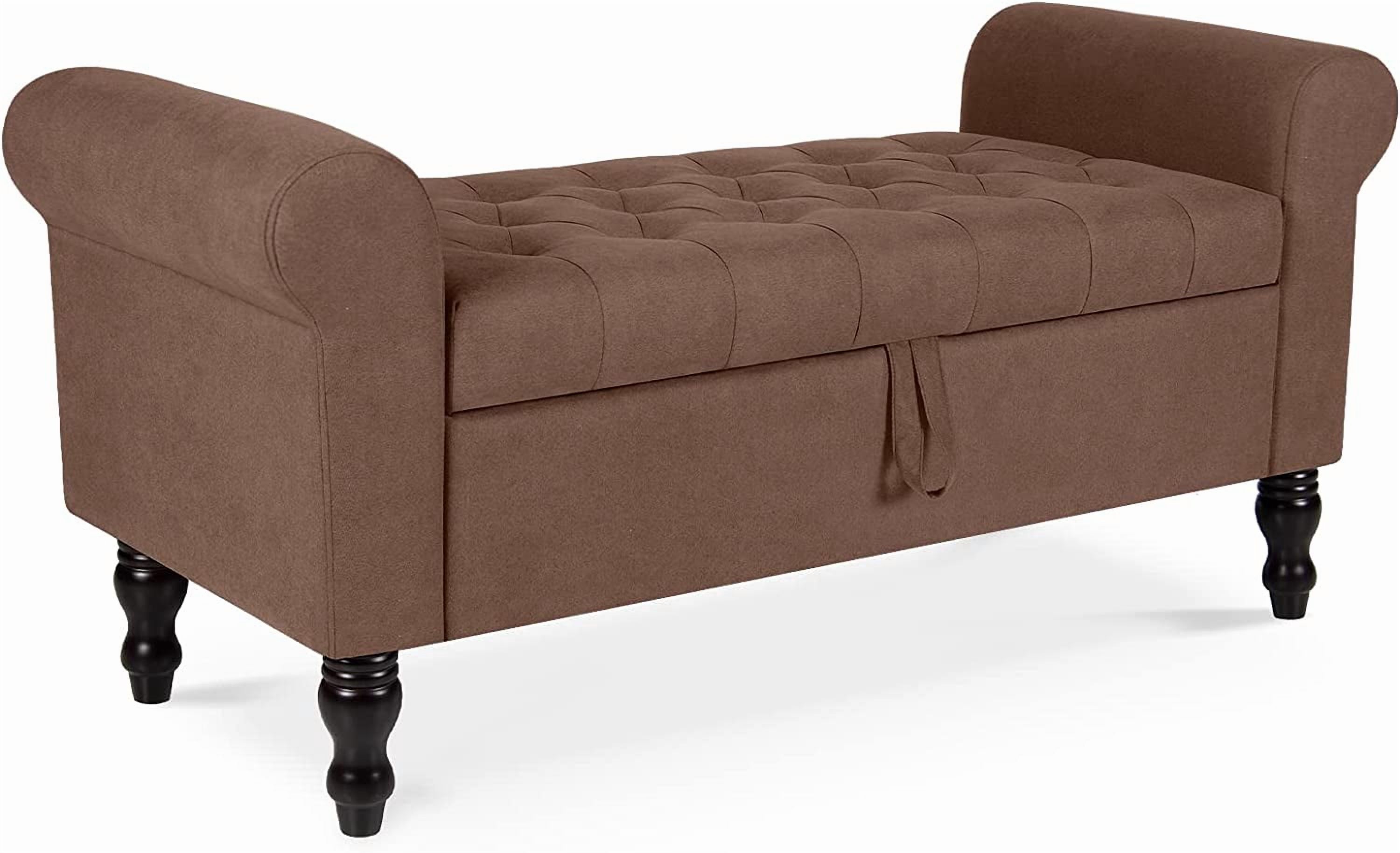 Storage with Upholstered Rolled Arm Ottoman Couch w/Solid Wood Legs for ...