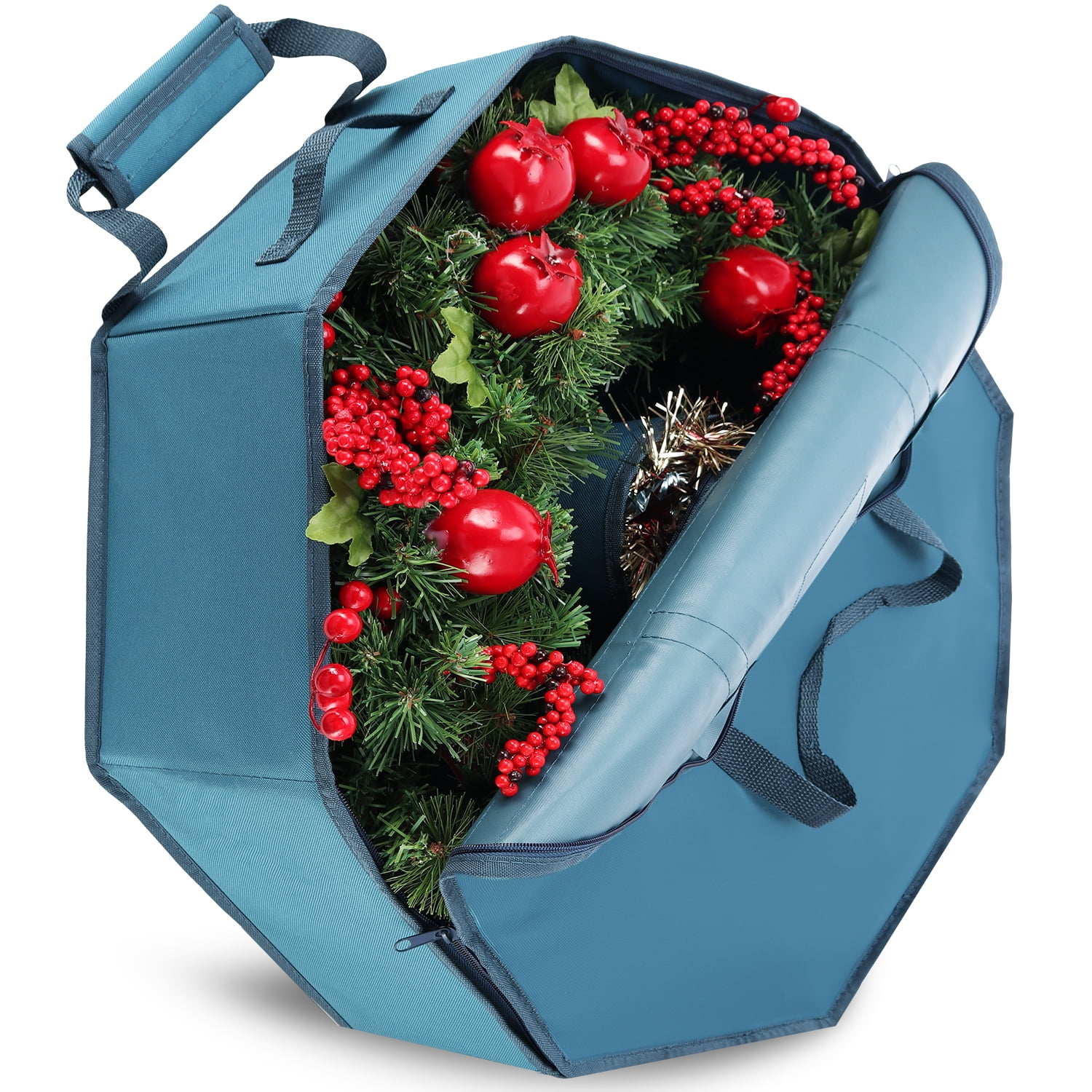 StorageBud 24" Hard Shell Holiday Wreath Storage Container, Blue ...