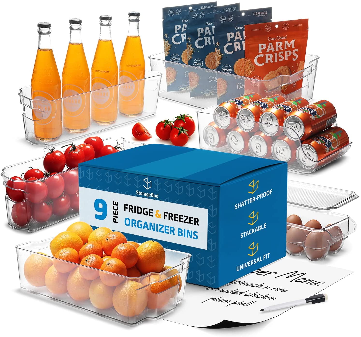 StorageBud Fridge Organizer and Storage Bins - Stackable Storage Bins ...