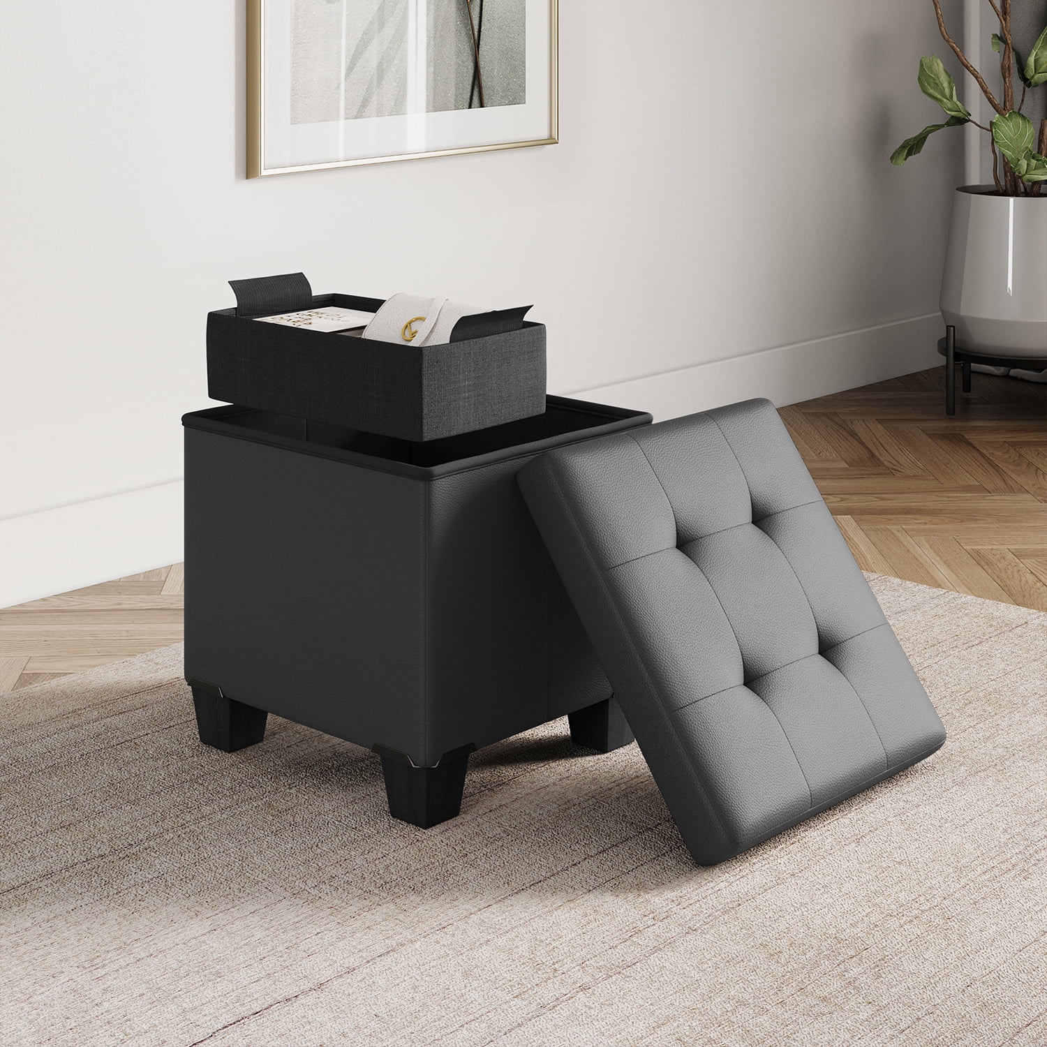 StorageBud Ottoman with Storage Bench, 15-inch Foot Stool Storage ...
