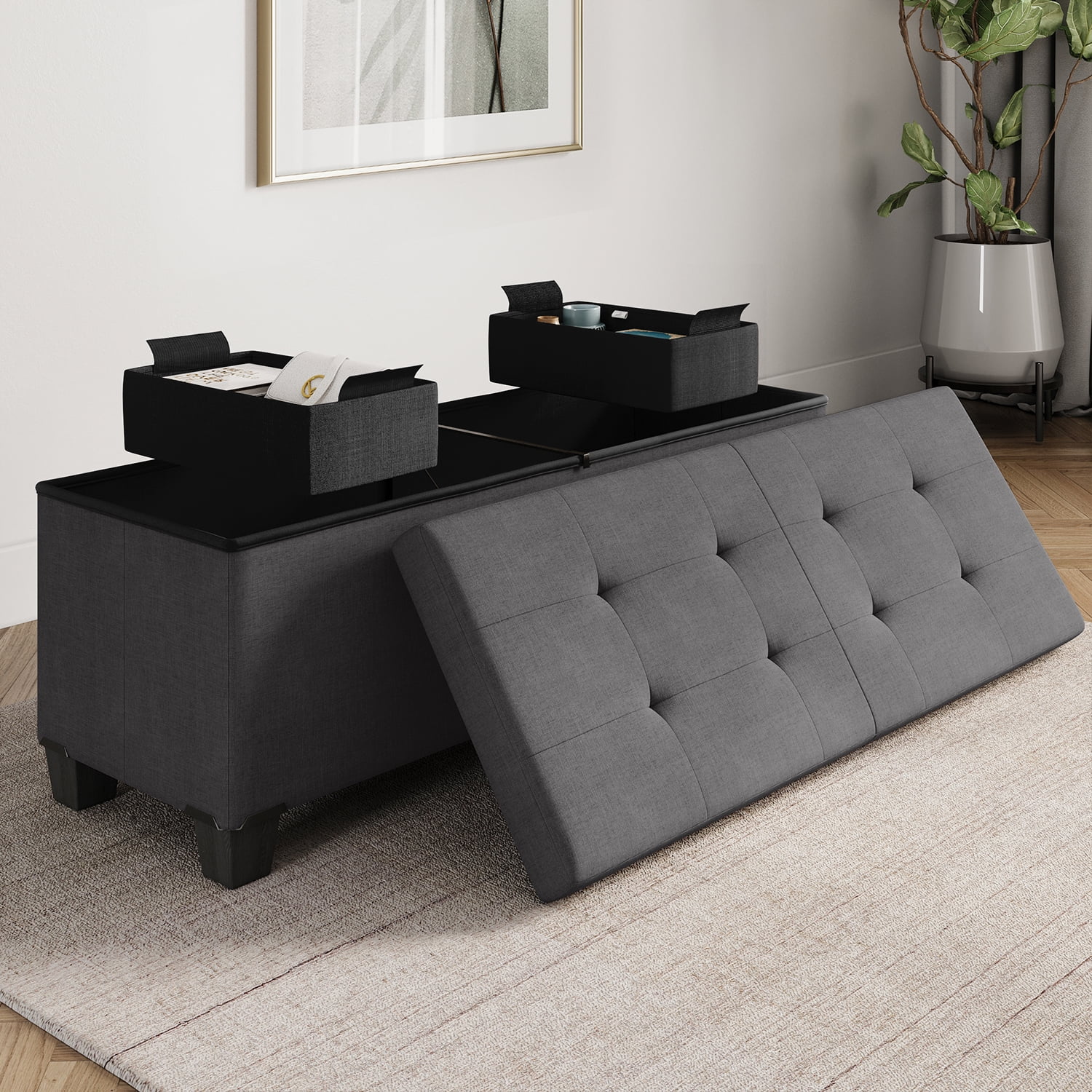 Free Shipping! StorageBud Folding Ottoman Storage Bench 43-inch Linen ...