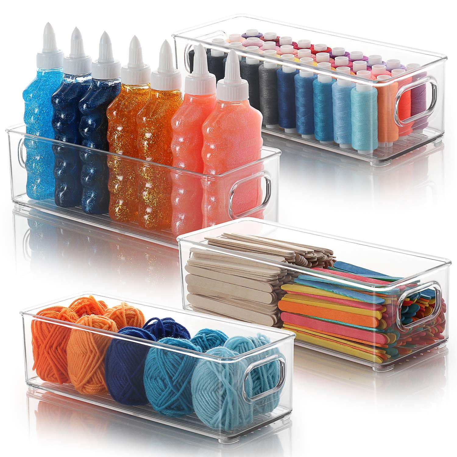 StorageBud Plastic Storage Organizer Bin with Handles - 4 Stackable ...