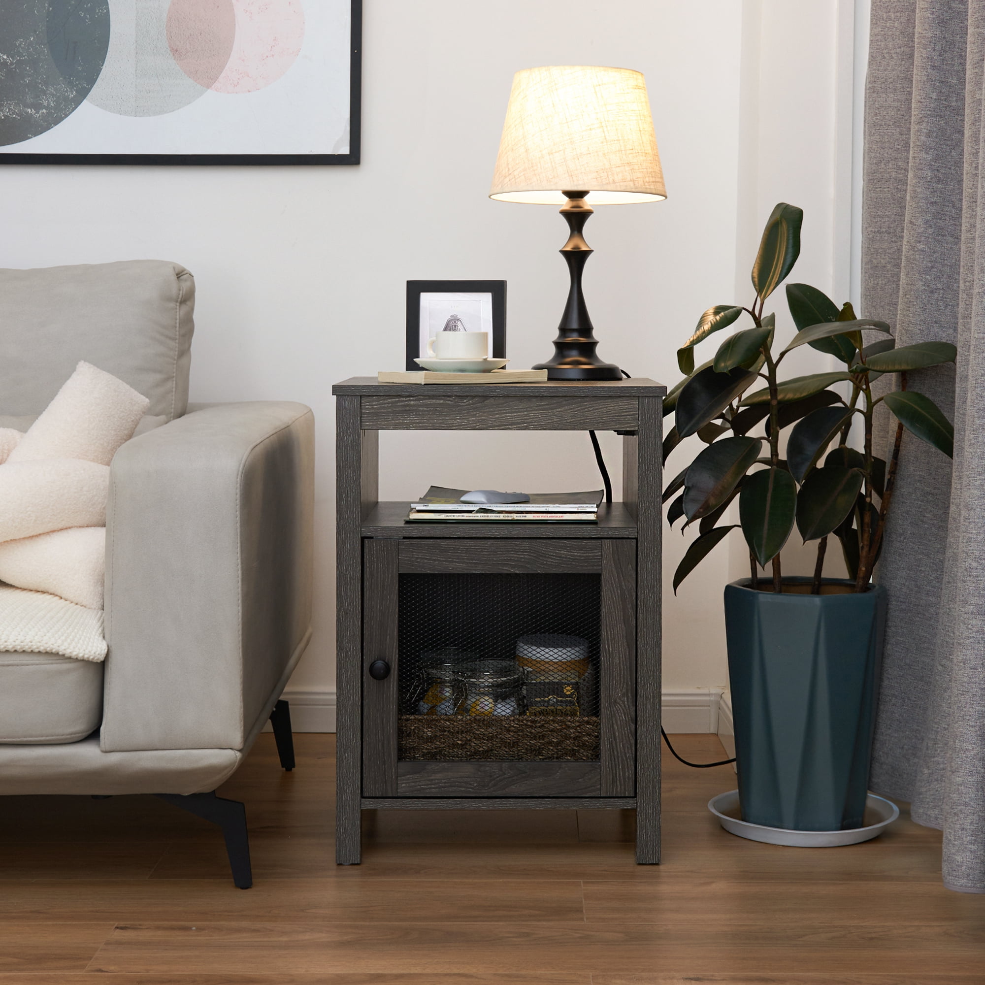 StorageWorks End Table with USB Ports & Power Outlets, Farmhouse ...