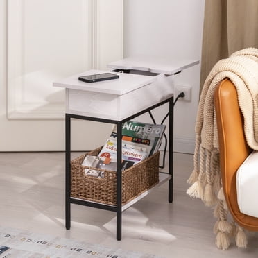 Flip Top Table with Built-In Outlets, End Table with Storage, Walnut ...