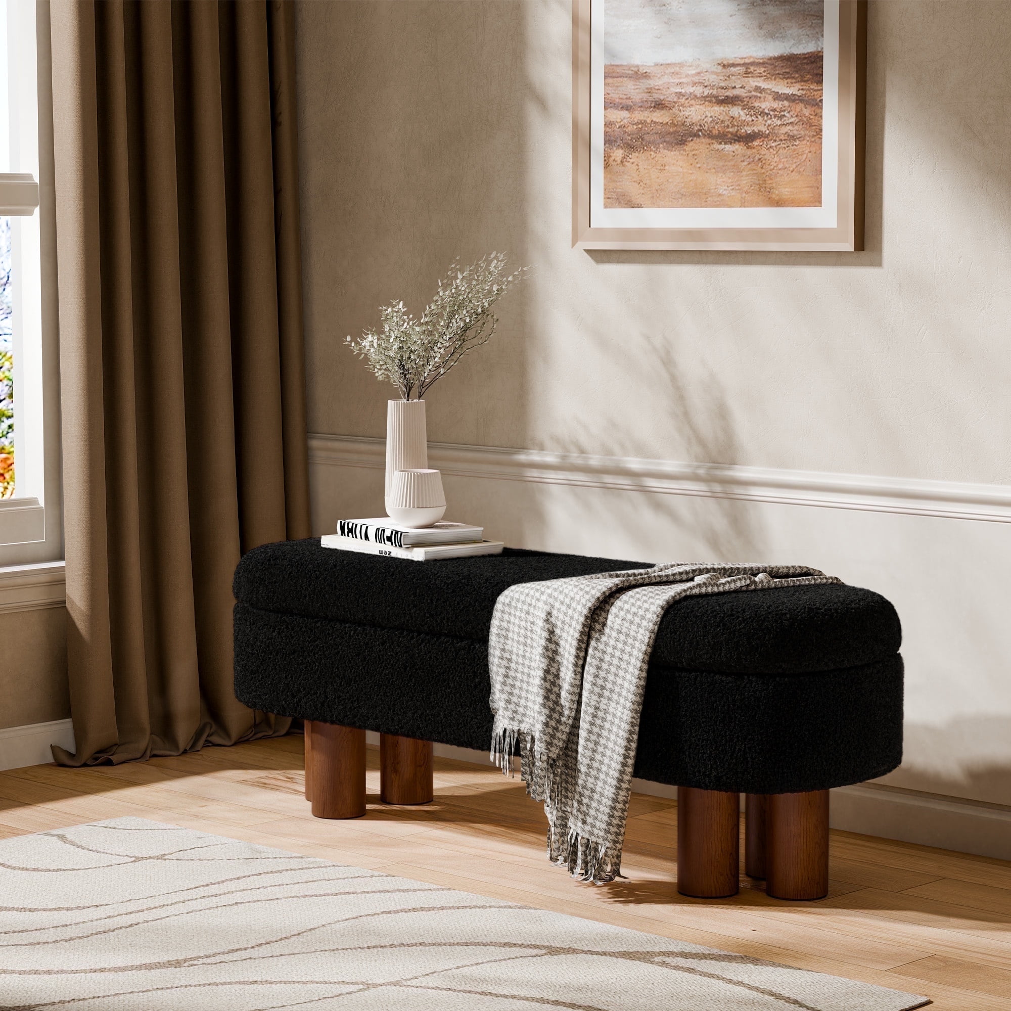 StorageWorks Flip Top Upholstered Storage Bench with Solid Wood Leg for ...