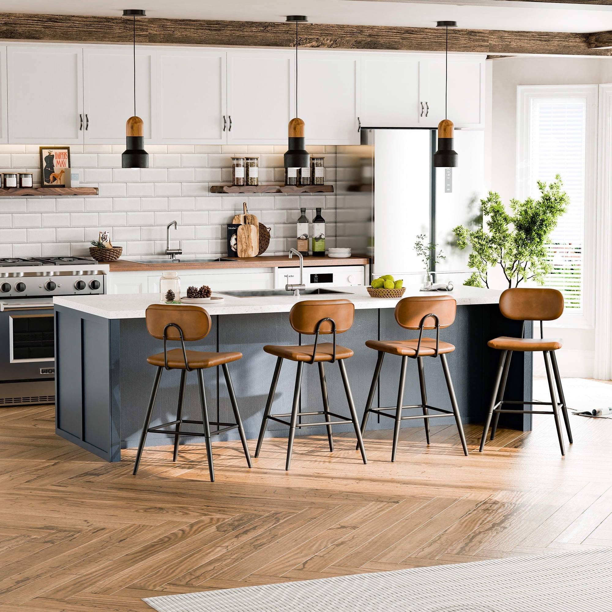 StorageWorks Leather Counter & Bar Stool with Large Seat and Back ...