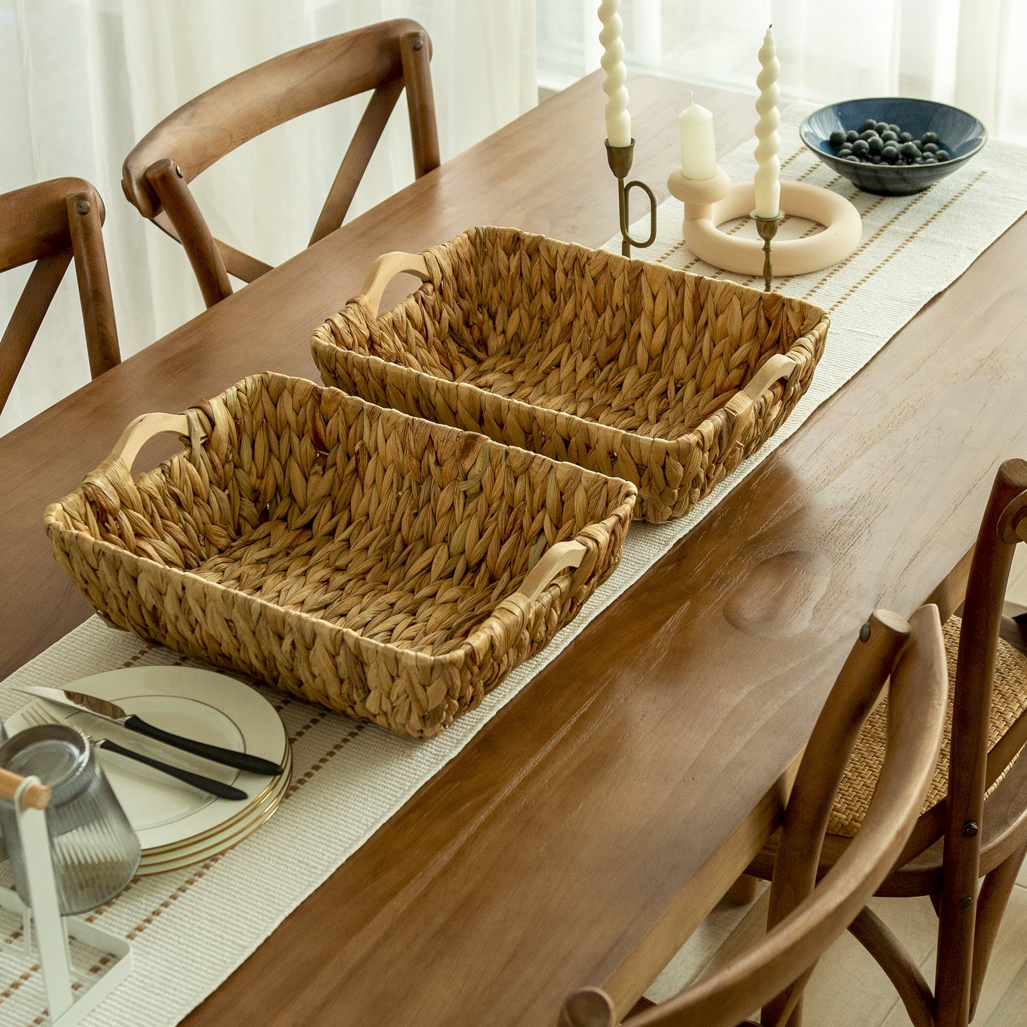 "StorageWorks Natural Fiber Rectangle Wicker Baskets with Handles ...