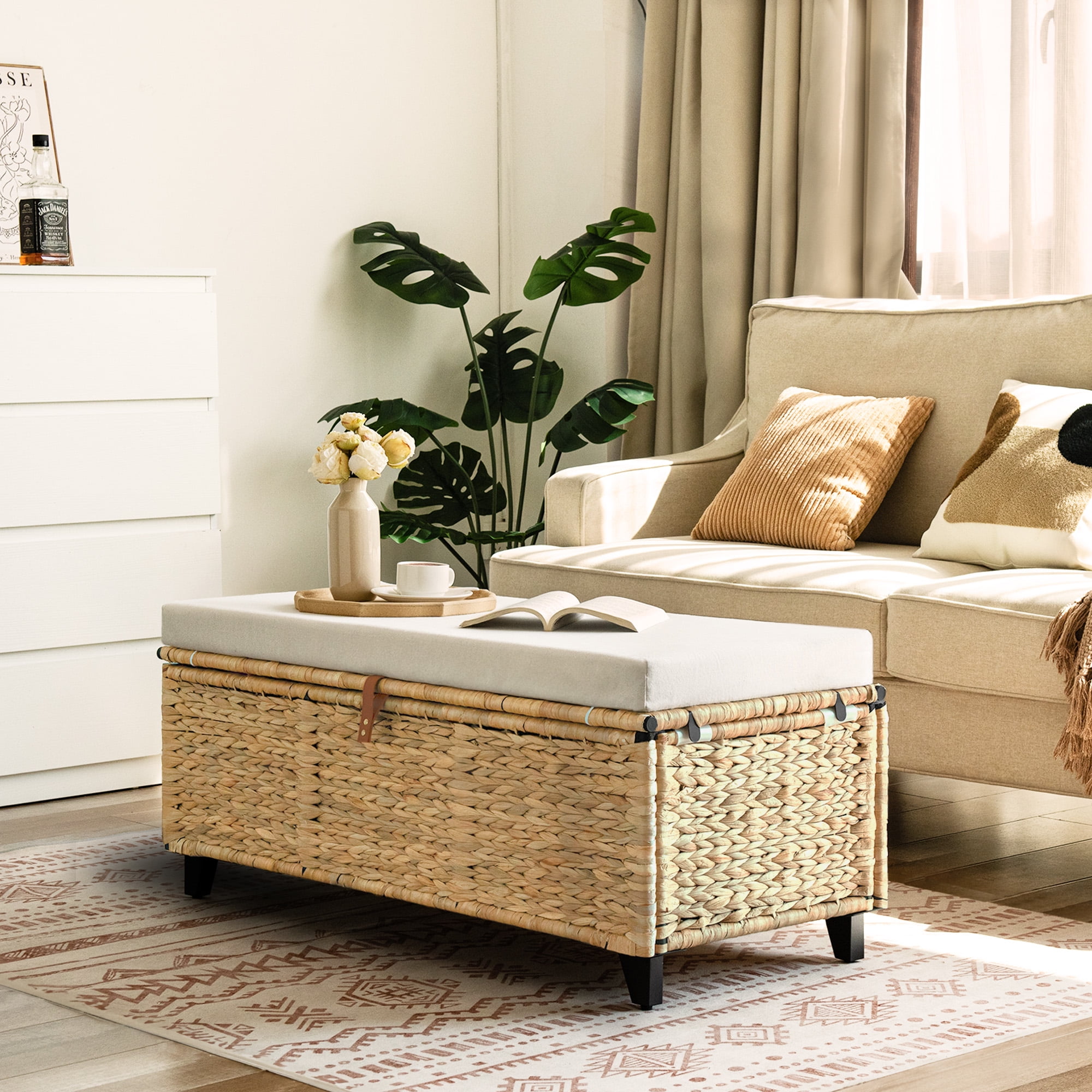 StorageWorks Wicker Storage Bench with Cushion - Walmart.com