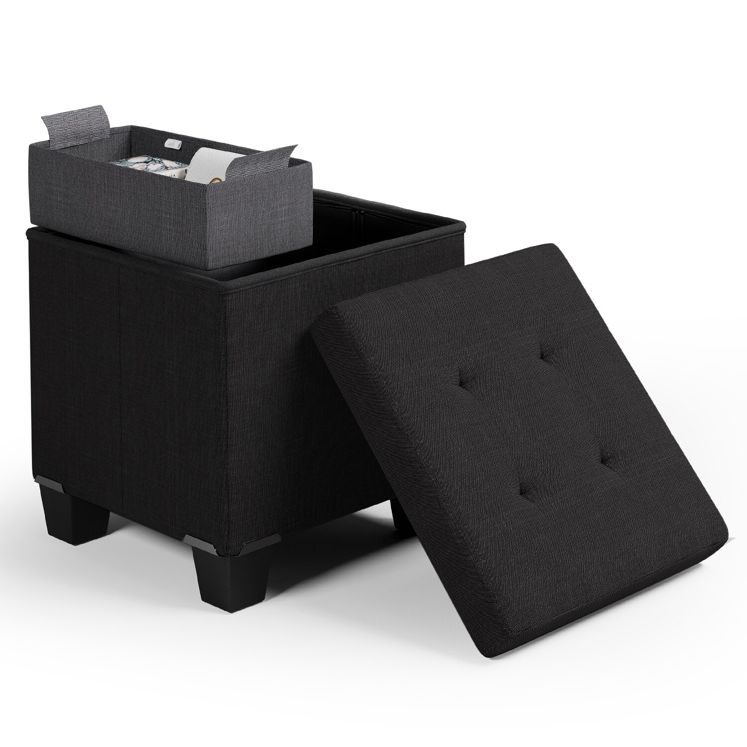 Storagebud Tuffted Folding Foot Rest Storage Ottoman Bench with Storage ...