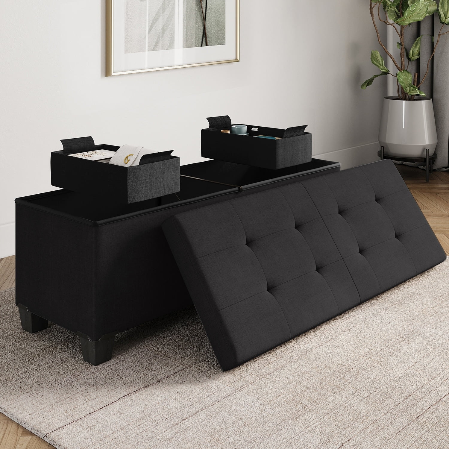 Storagebud Tuffted Folding Foot Rest Storage Ottoman Bench with Storage ...