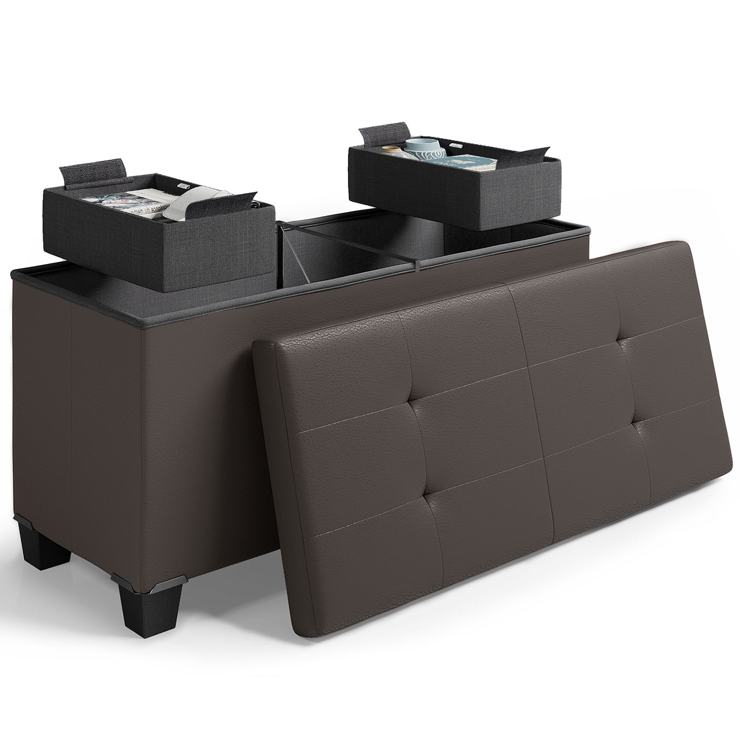 Storagebud Tuffted Folding Foot Rest Storage Ottoman Bench with Storage ...