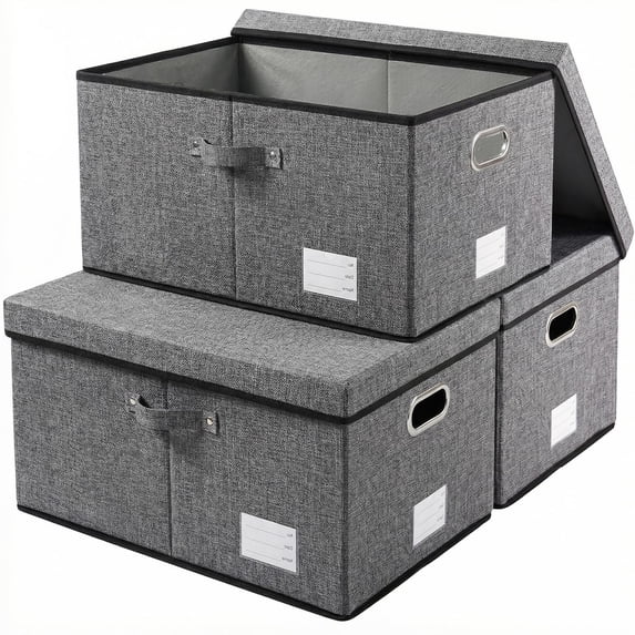 Storbwith Lids [3-pack] Linen Fabric Foldable Boxes Organizer ...