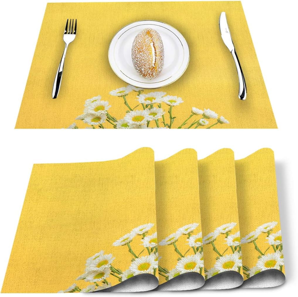 Store Daisy Print On Yellow Background Placemats Set of 6, Cotton Linen ...