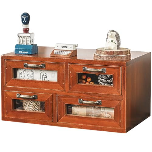 Store and Display Wooden Desk Top Organizer Cabinet - Mahogany Wood ...