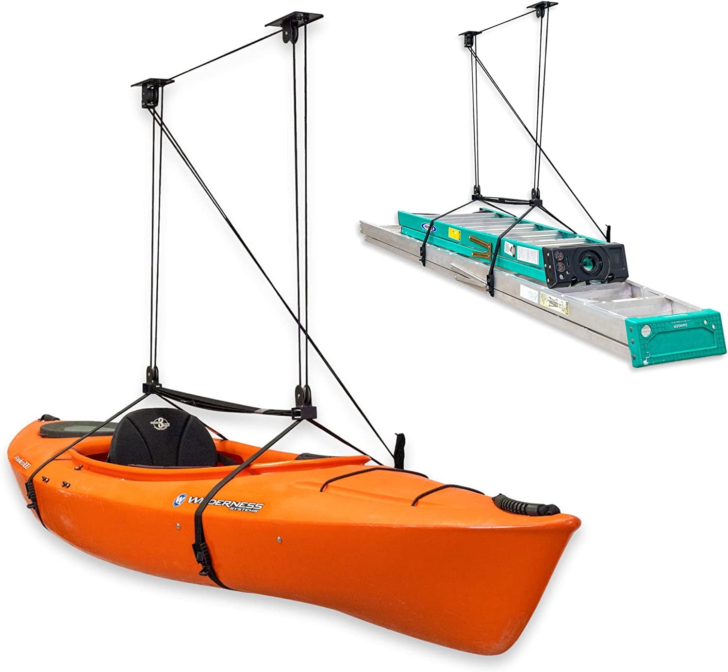 Store Garage Storage Ceiling Pulley System 2 Pack, Kayak Canoe Cargo ...