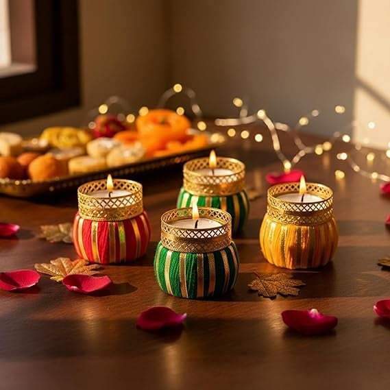 Store Indya Traditional Tea Light Candle Holders – Pack of 4 Decorative ...
