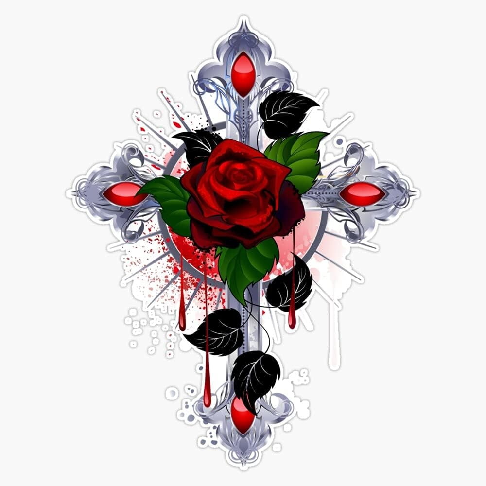 Store STORE-STICKERS-1825 Cross With A Red Rose Vinyl Waterproof ...