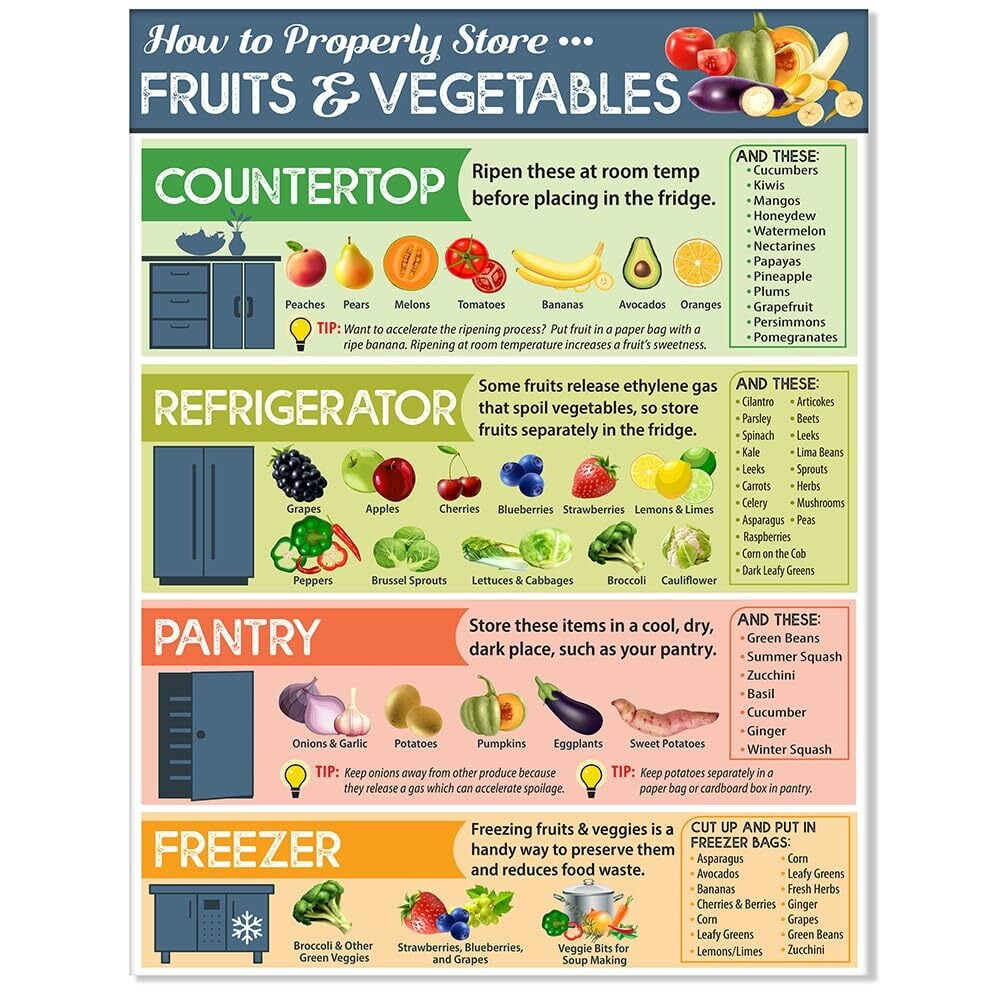 How to Store Vegetables and Fruits Food Storage Poster Produce Storage ...