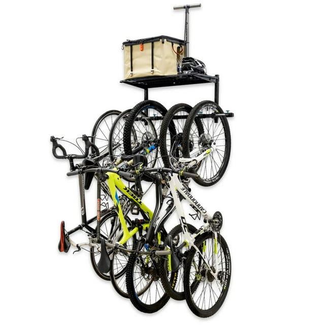 StoreYourBoard 5 Bike Rack + Storage Shelf, 200 lb Steel Bike Wall ...