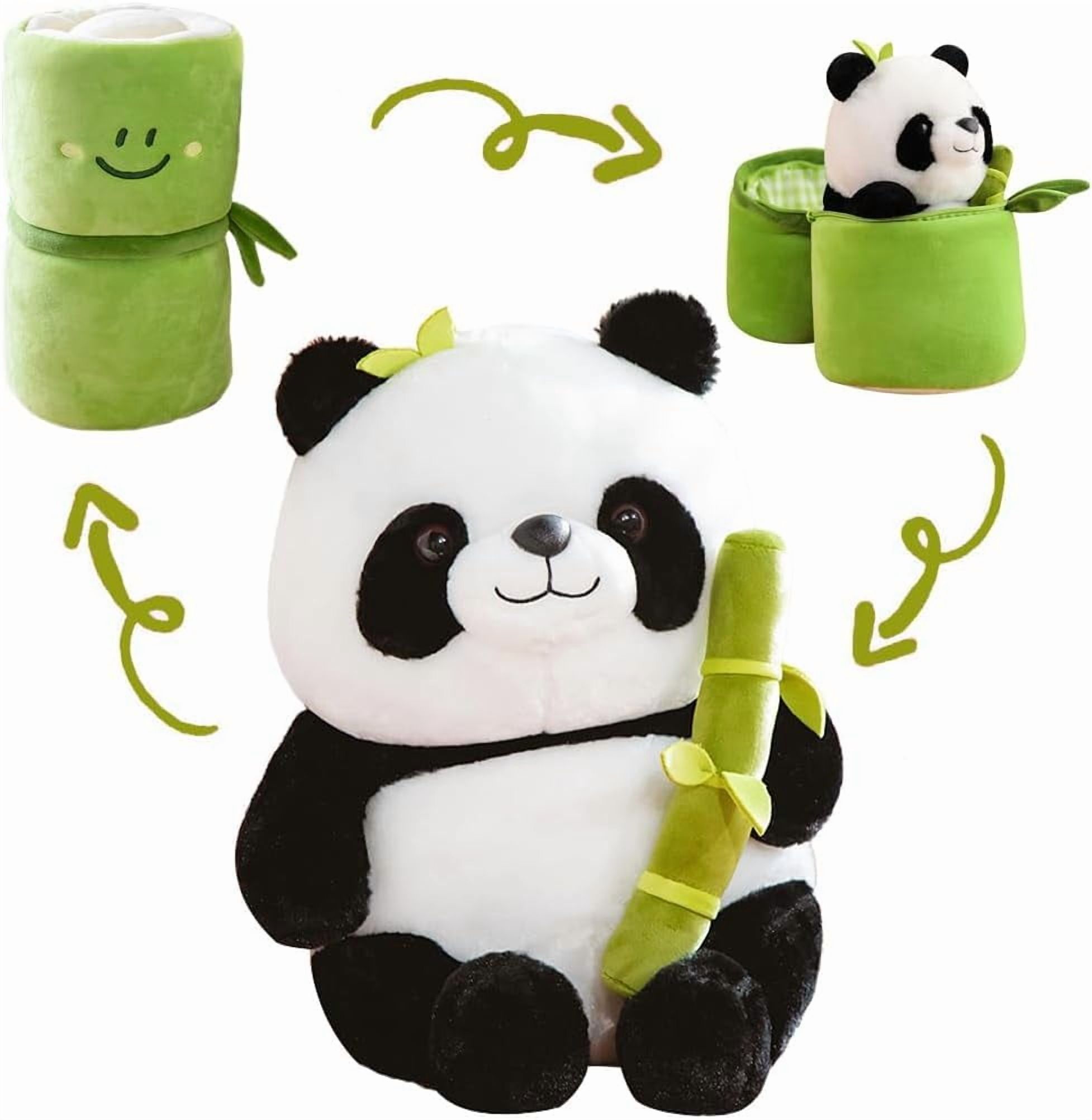 Storescent Cute Panda Plush with Bamboo, Kawaii Soft Stuffed Animals ...