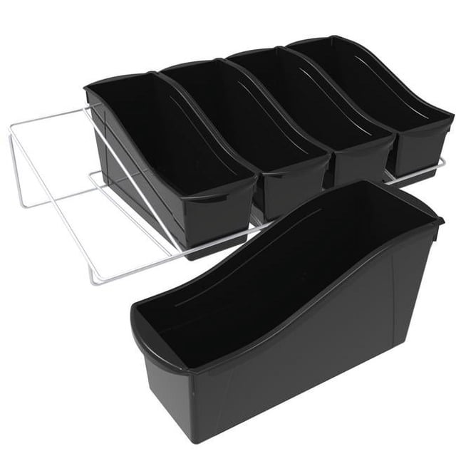 Storex Large Book Bins with Metal Shelf Rack, Black - Set of 5 ...