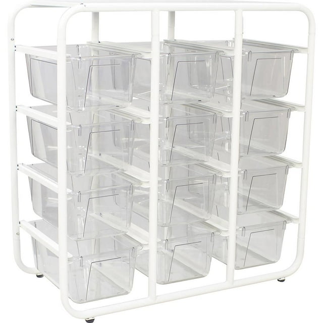 Storex Metal Storage Rack for Kids with 12 Plastic Cubby Bins, Clear ...