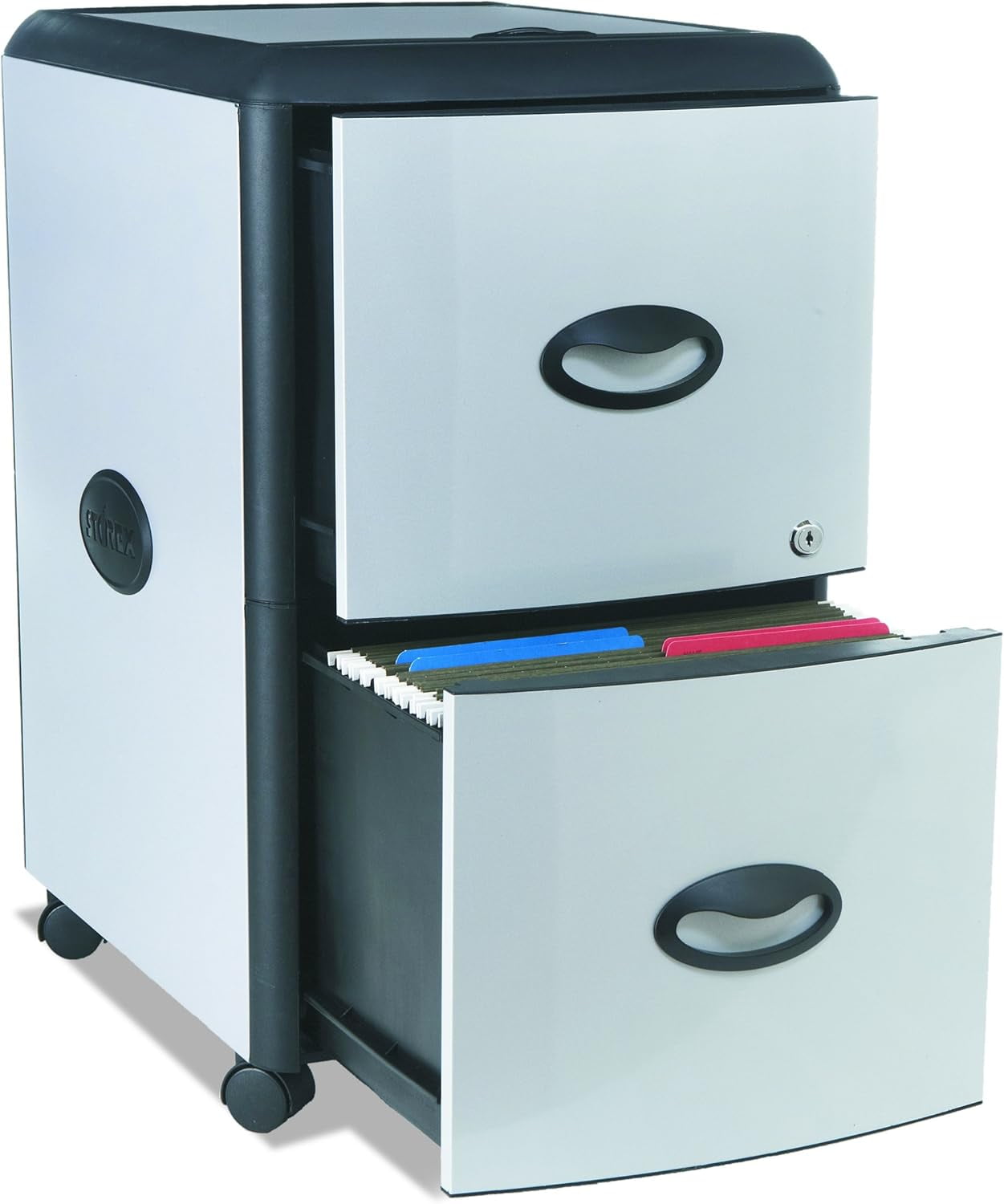 Storex Plastic 2-Drawer Mobile File Cabinet with Metal Accents, Roll ...