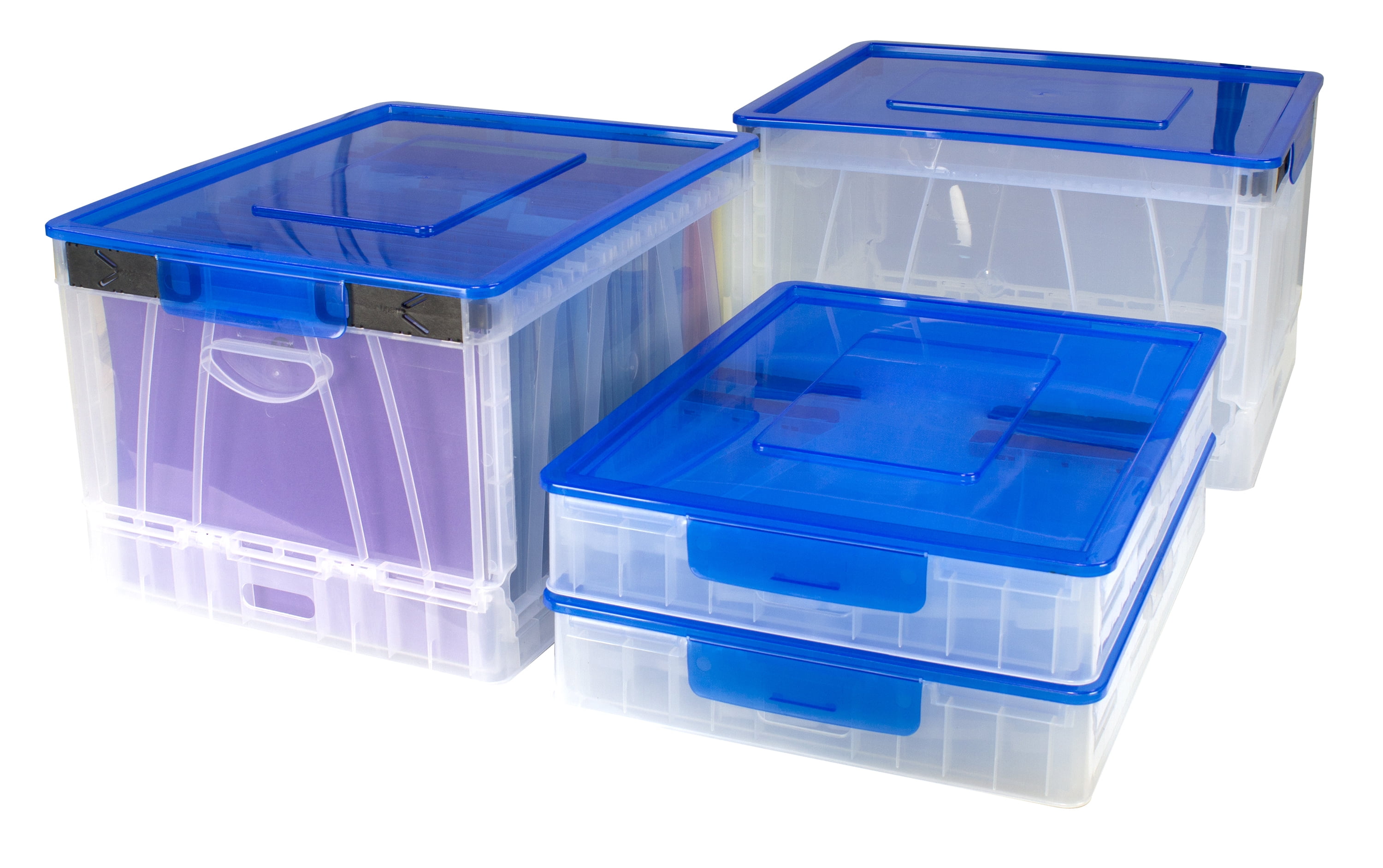 Storex Plastic Collapsible Crate with Lid, Clear/Blue - Walmart.com
