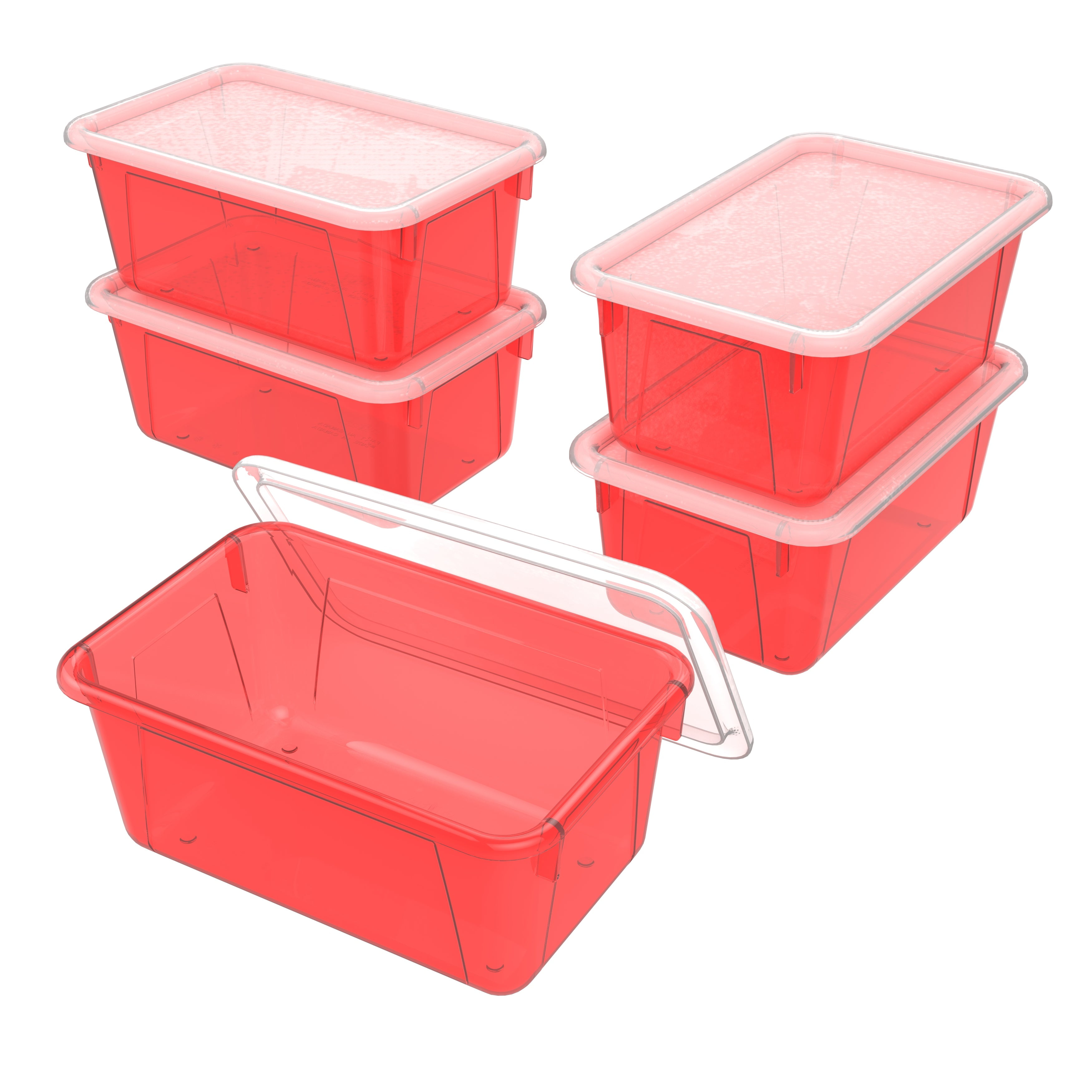 Storex Plastic Cubby Bin with Lid, Kids' Craft Storage, Tint Red, 5 ...
