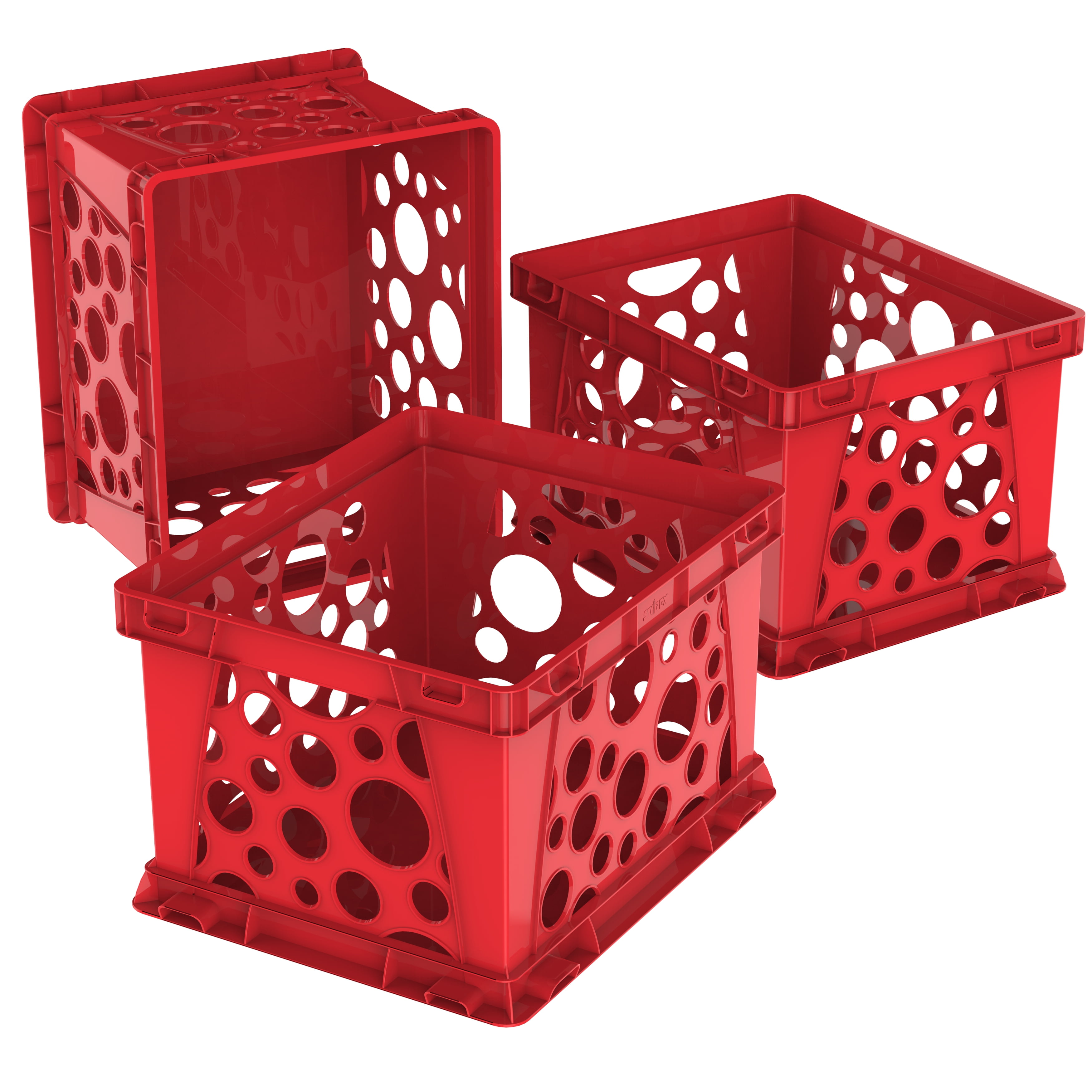 Storex Plastic Mini Crate, Modular Desktop Paper Storage Box, Red, 3 ...