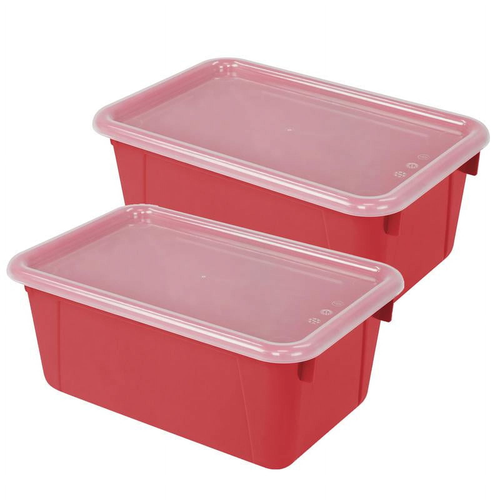Storex Small Cubby Bin with Cover, Classroom Red, Pack of 2, 12.2 x 7.8 ...